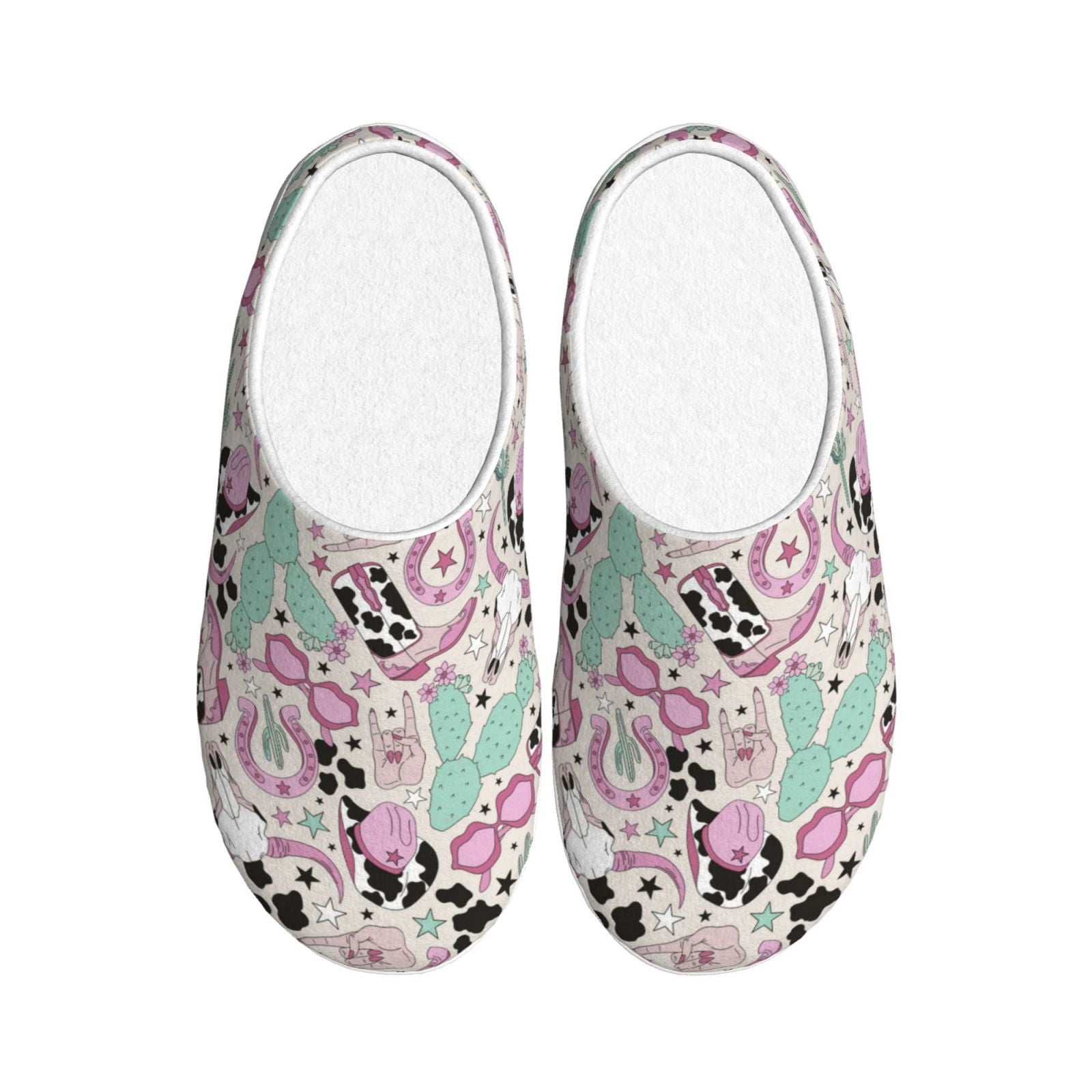 Xecao West Cowgirl Disco Print Cotton Slippers Fuzzy Warm Cozy Slippers ...