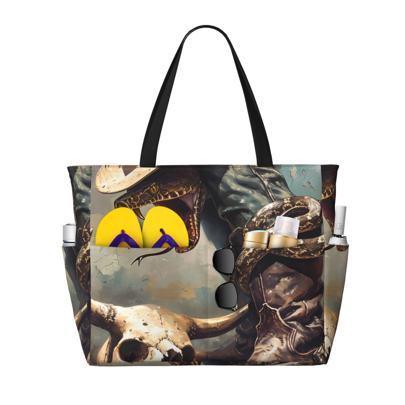 Xecao Western Cowboy Snake Ram Skull for versatile beach bag for women ...