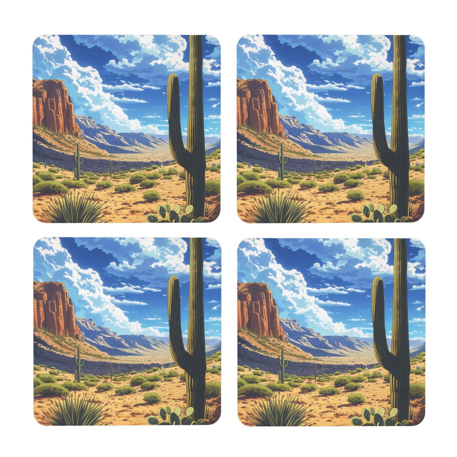Xecao Western Desert Cactus for MDF Cork Coaster 4 Pcs,Drink Coasters ...