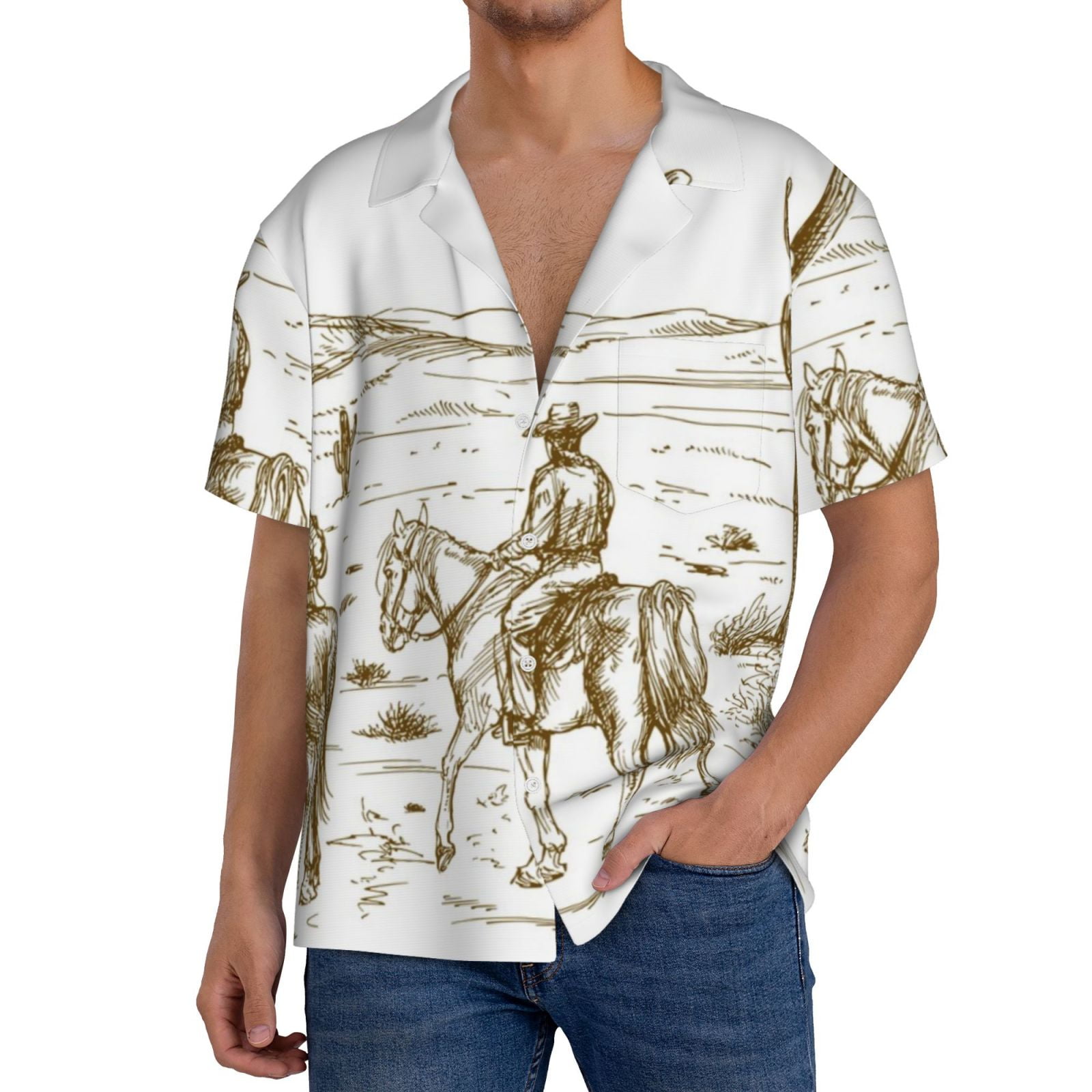 Xecao Western Desert Cowboys Men's Casual Short-sleeved Shirt, a button ...