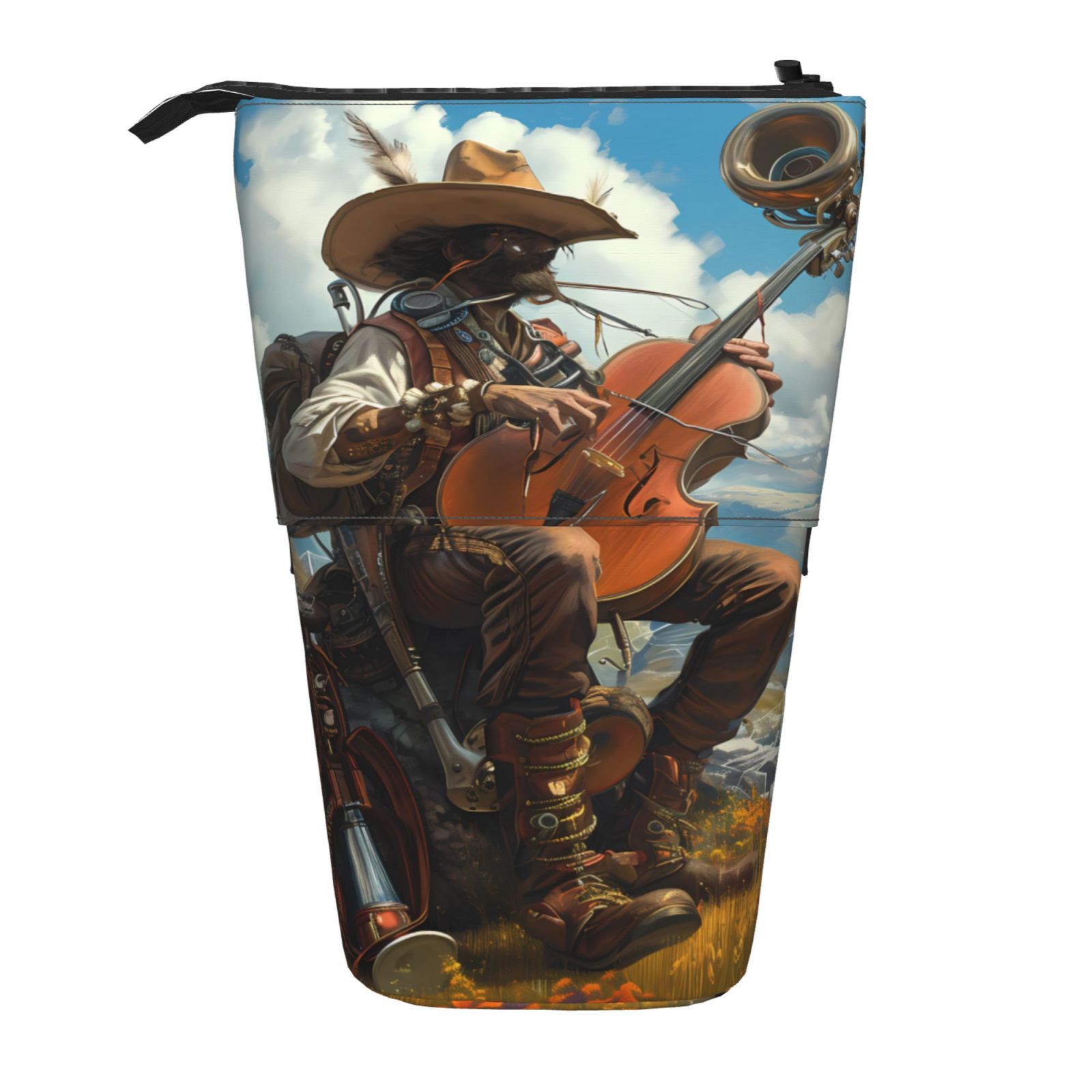 Xecao Western Guitar Cowboy Print Telescopic Pencil Bag Pen Holder Pop ...