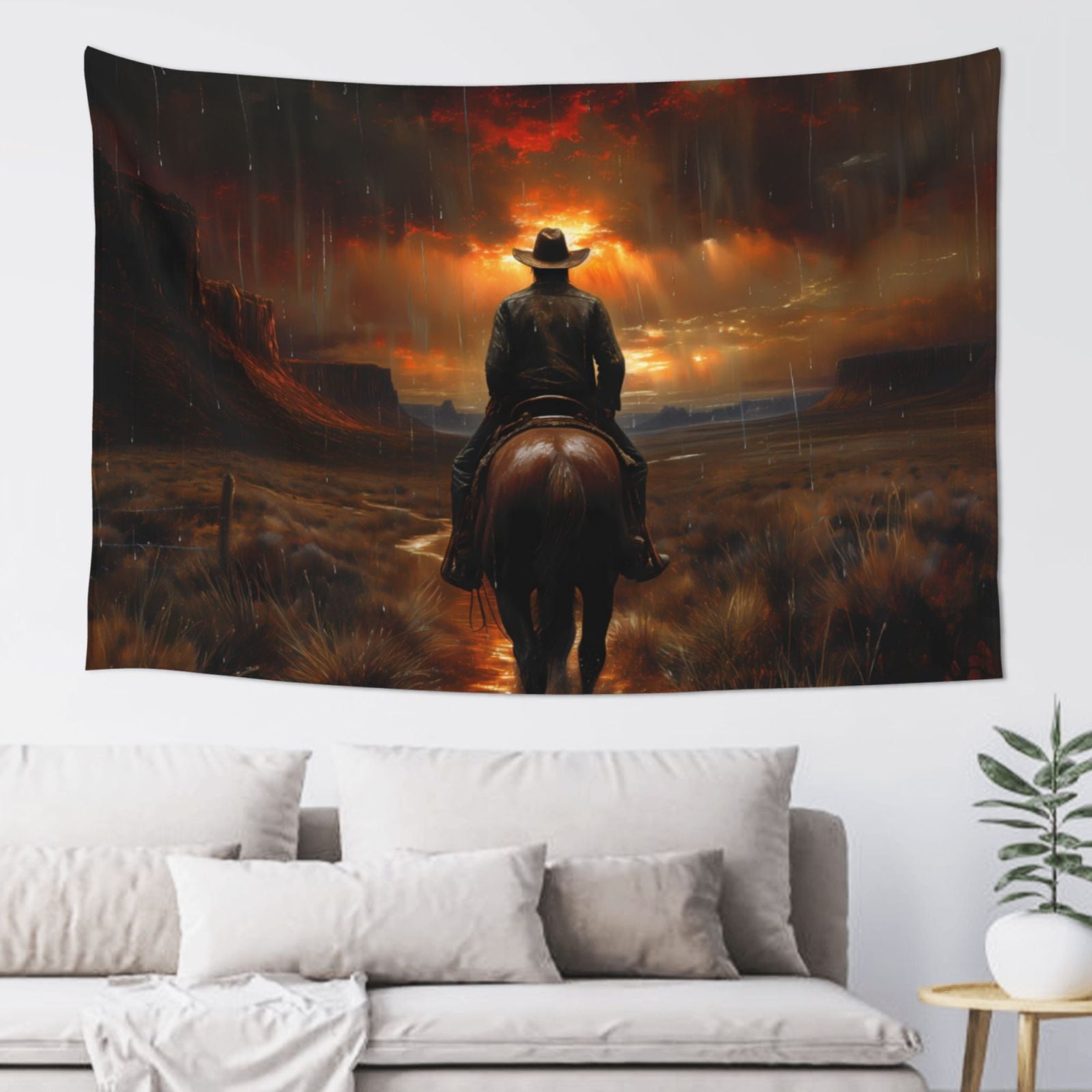 Xecao Western Rainy Desert Cowboy Print Tapestry, Wall Hanging Room ...