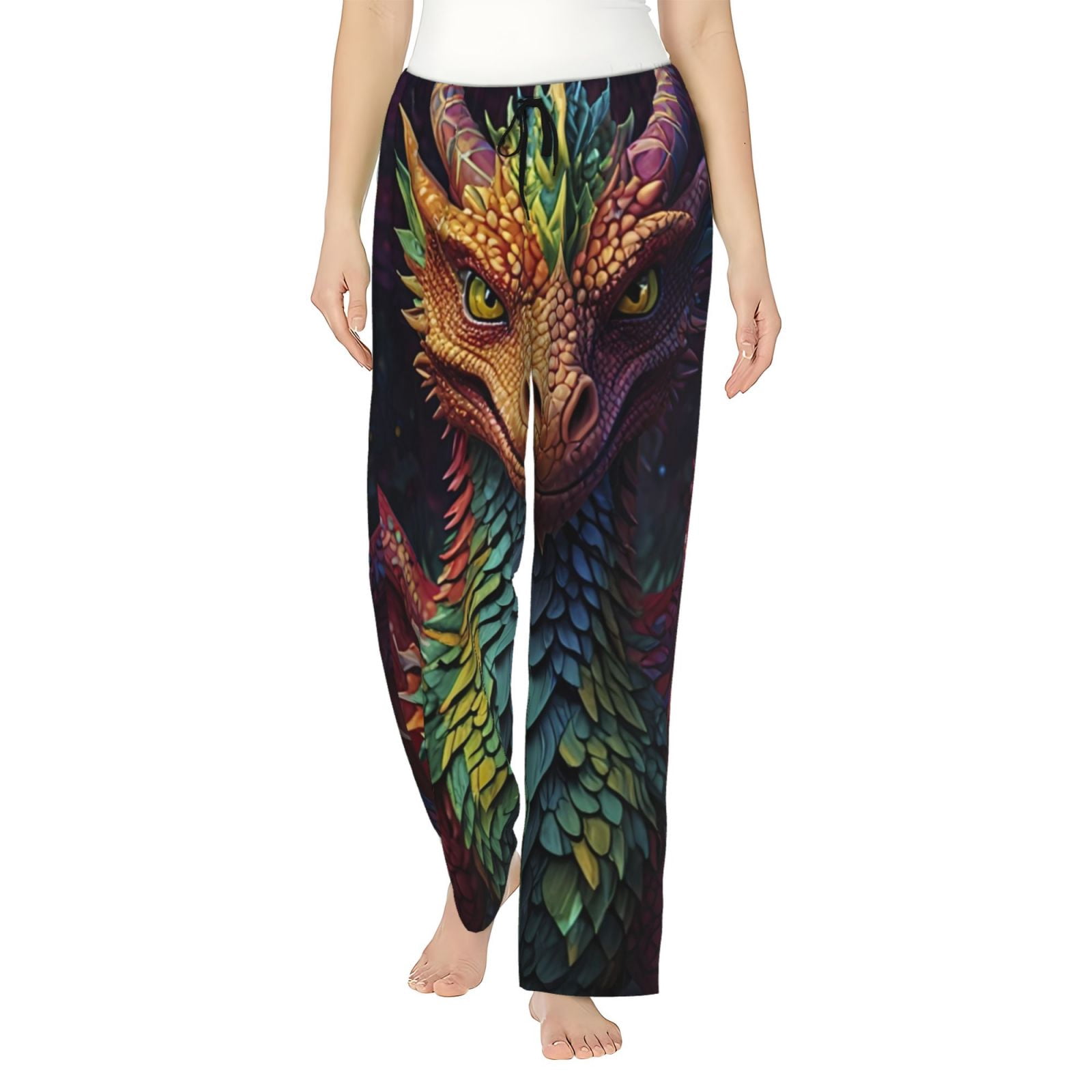 Xecao Whimsical Dragon Color Cool Print Women's Straight Lounge Pajama ...