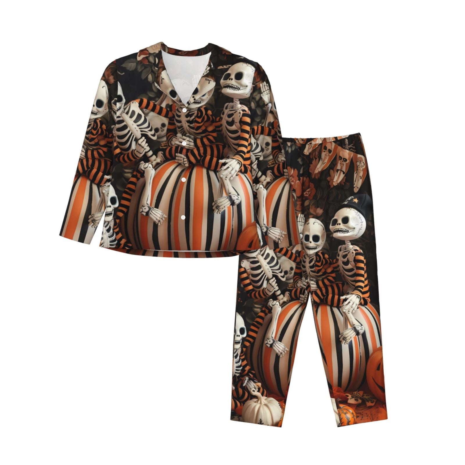 Xecao Whimsical Halloween Skeletons Print Women Pajamas Set Soft ...