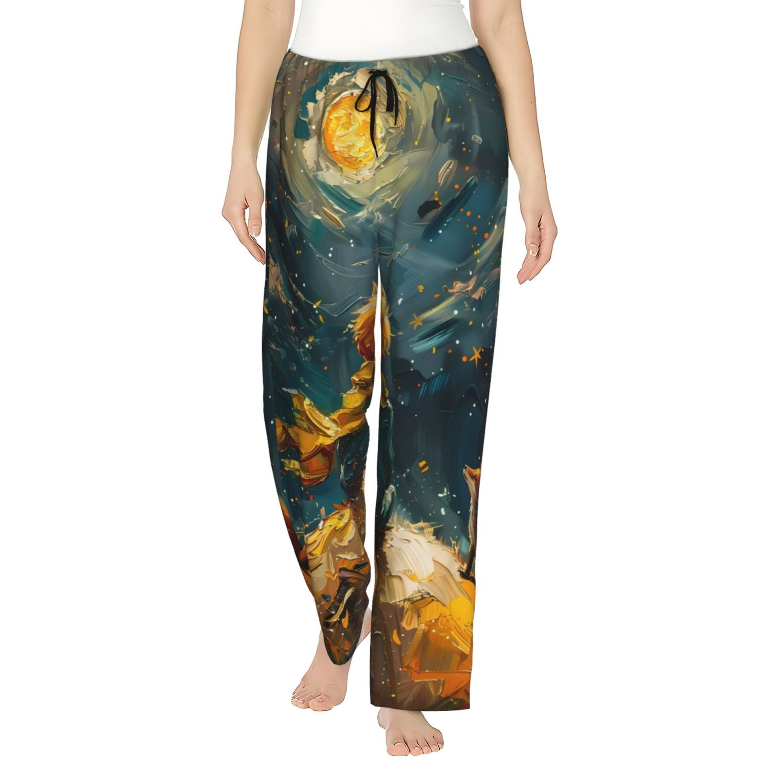 Xecao Whimsical Starry Night Scene Print Women's Straight Lounge Pajama ...