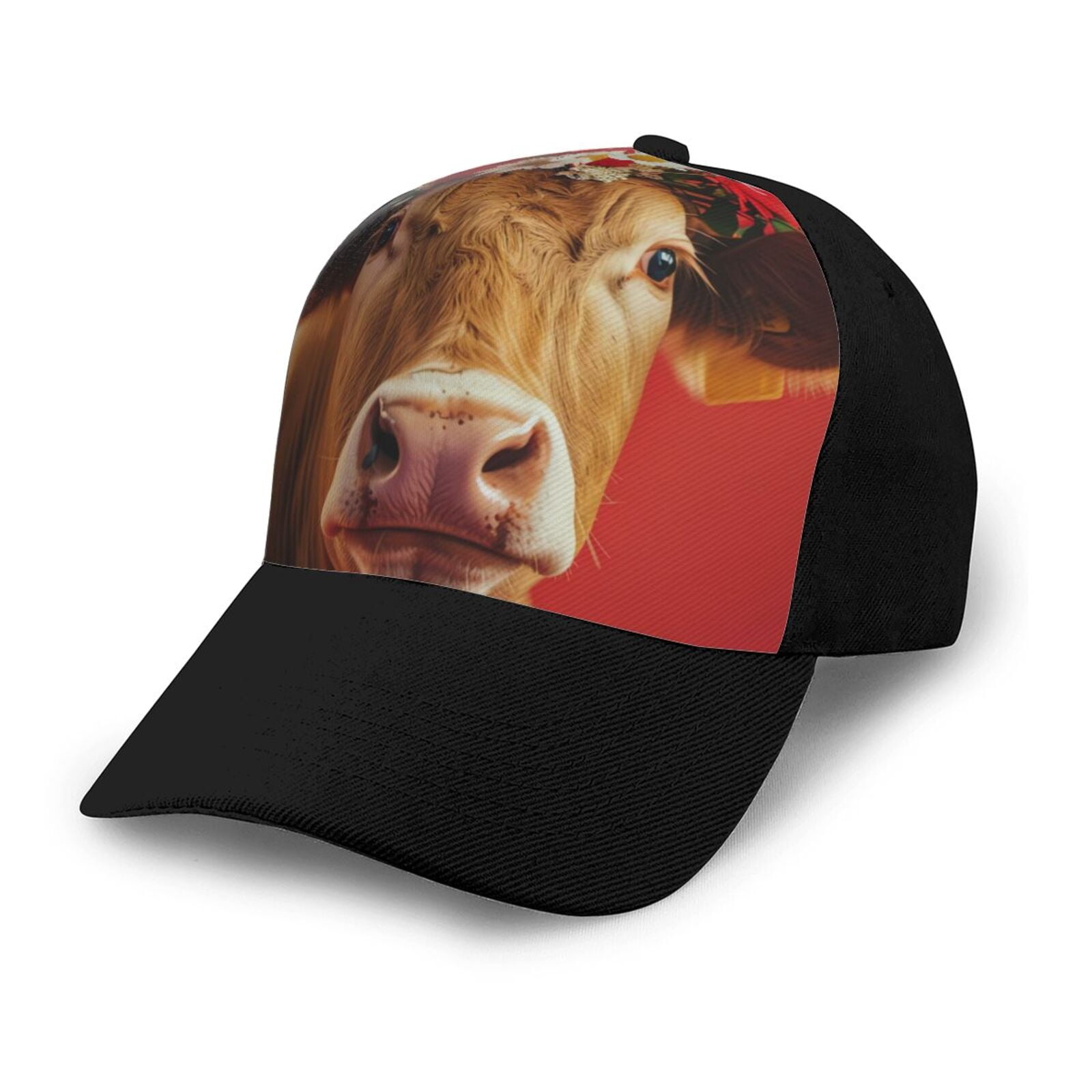 Xecao White And Red Daisy Cow print unisex vintage washed baseball cap ...