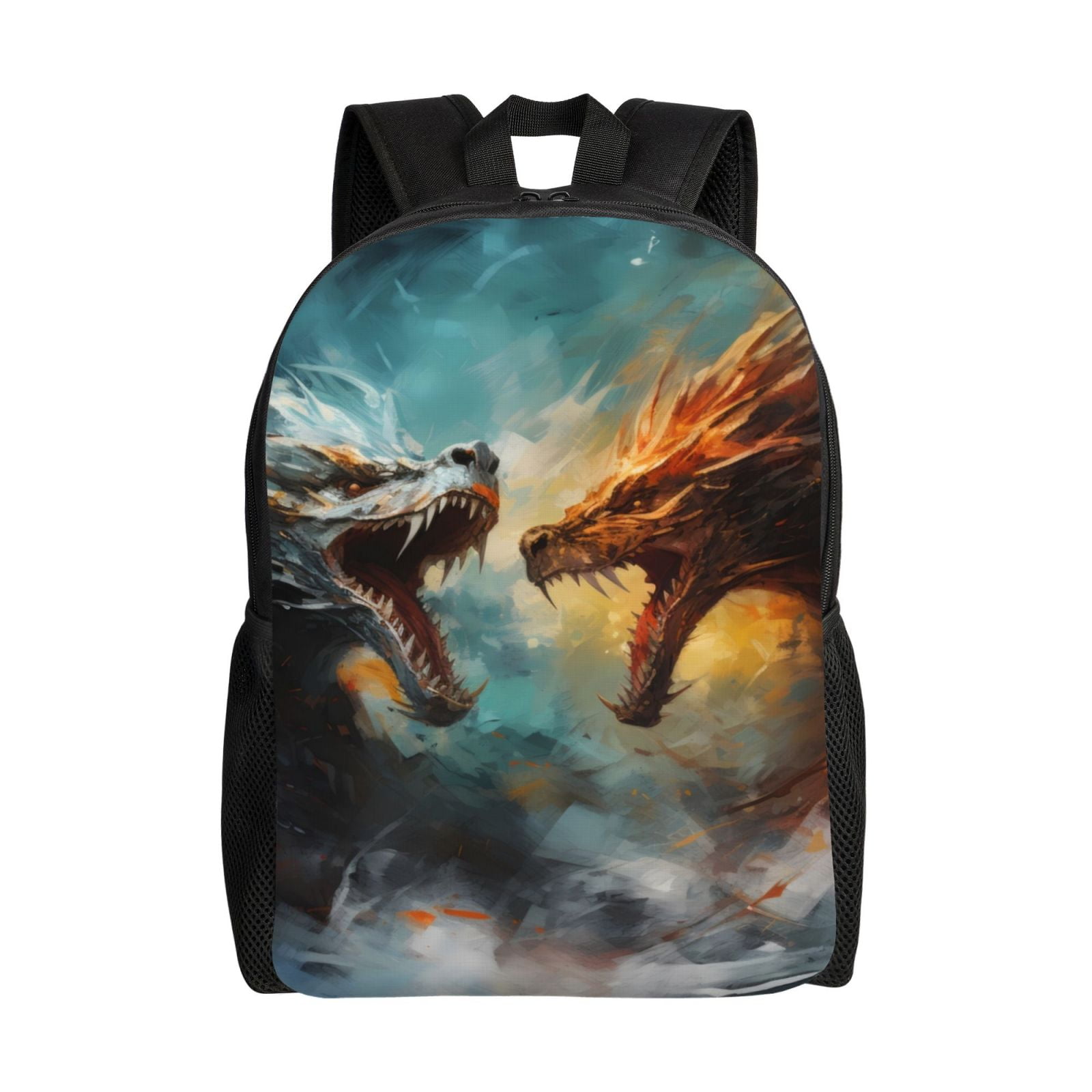 Xecao White And Red Sketch Dragon Print School Backpack with Laptop Compartment Small Travel ...