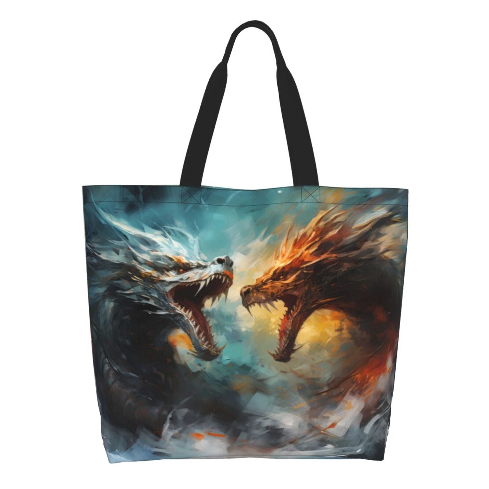 Xecao White And Red Sketch Dragon for Tote Bag for Women, Tote Shoulder Bag with a littlw pocket ...
