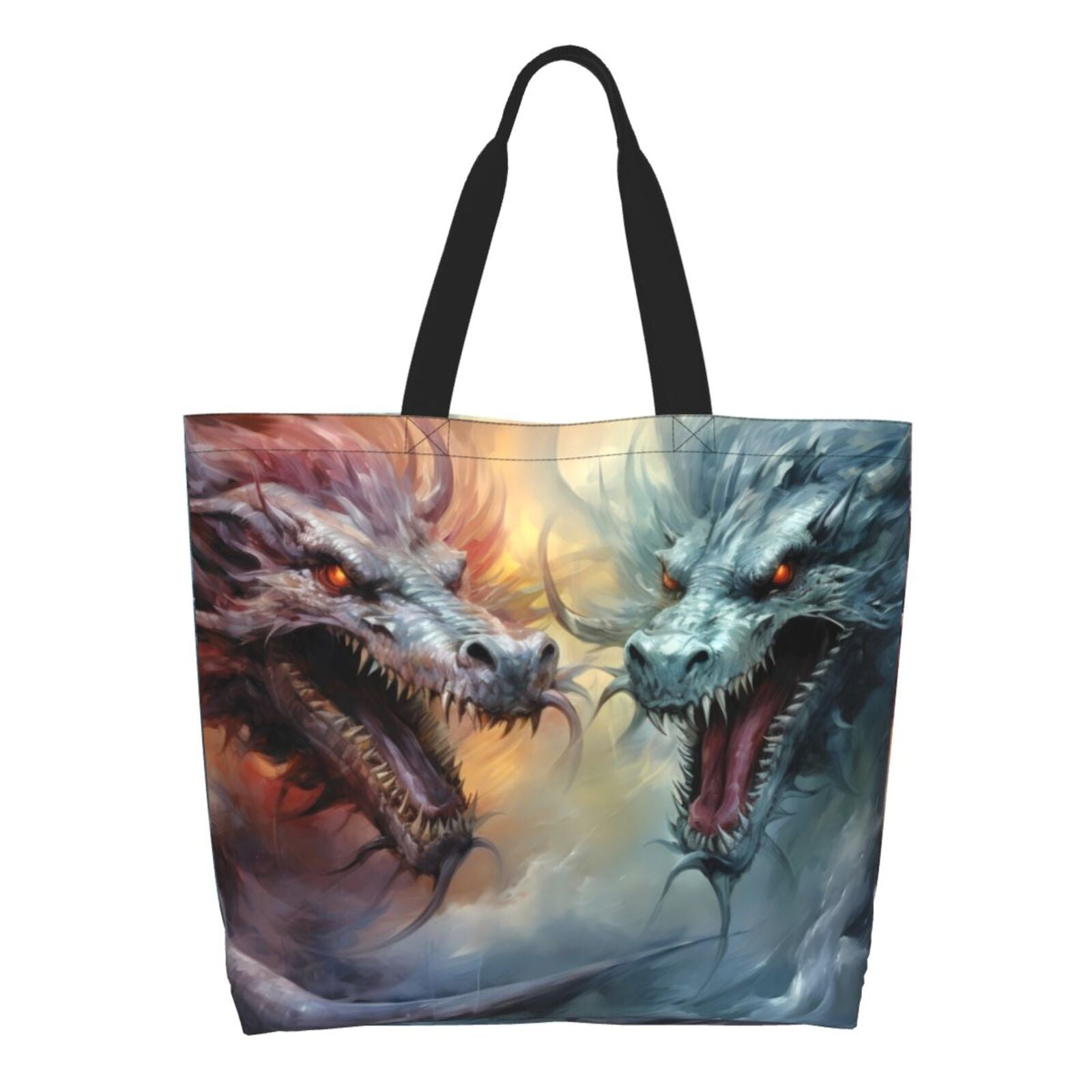 Xecao White And Red Storm Dragon for Tote Bag for Women, Tote Shoulder Bag with a littlw pocket ...