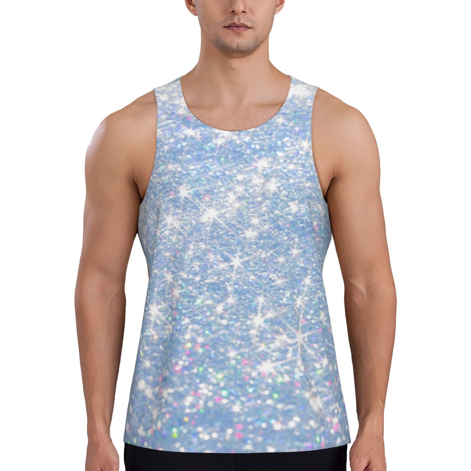 Xecao White Bule Glitter Men's Tank Top Workout Quick Dry Sleeveless ...