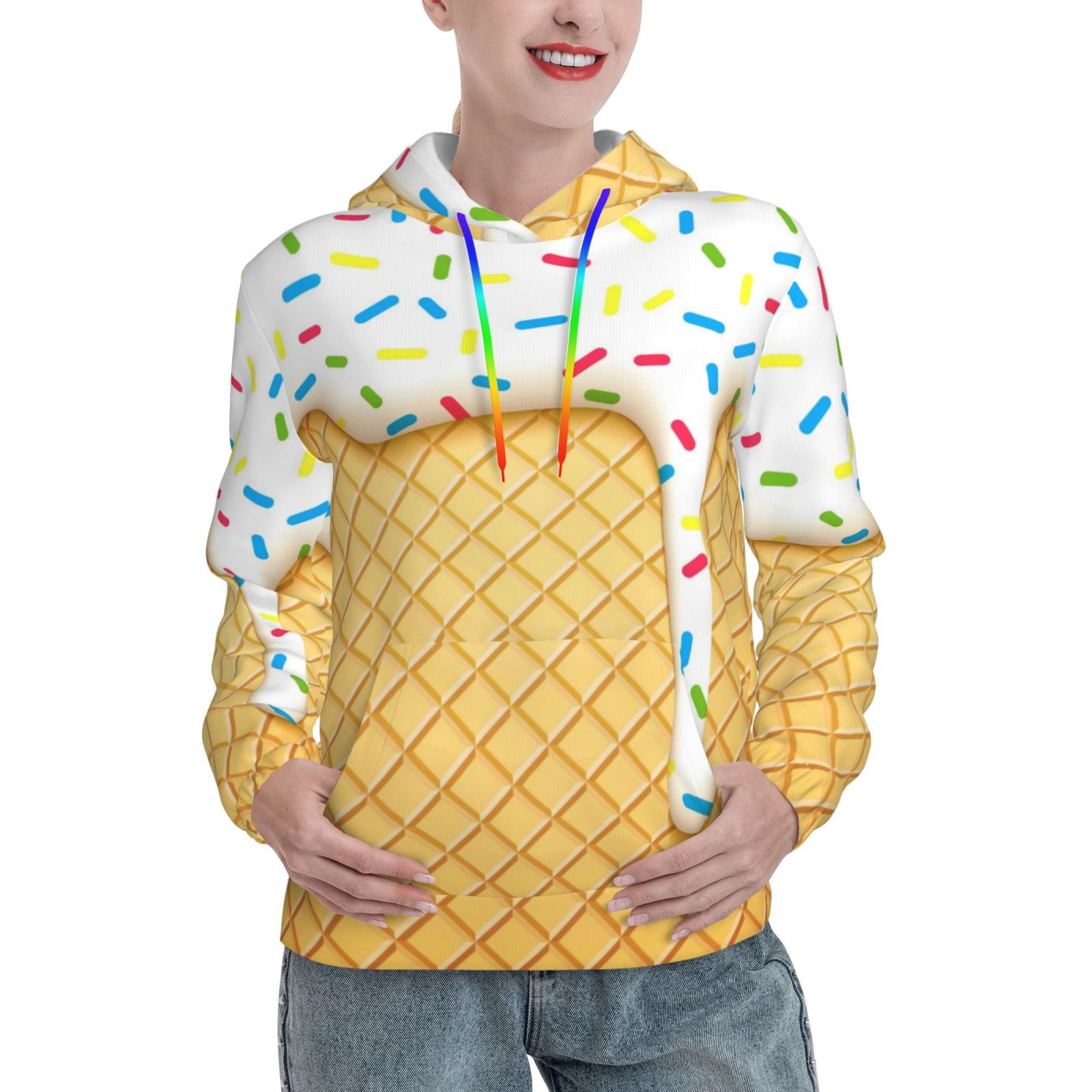 Xecao White Ice Cream Pattern Hoodies for Women Sweatshirts Long Sleeve ...
