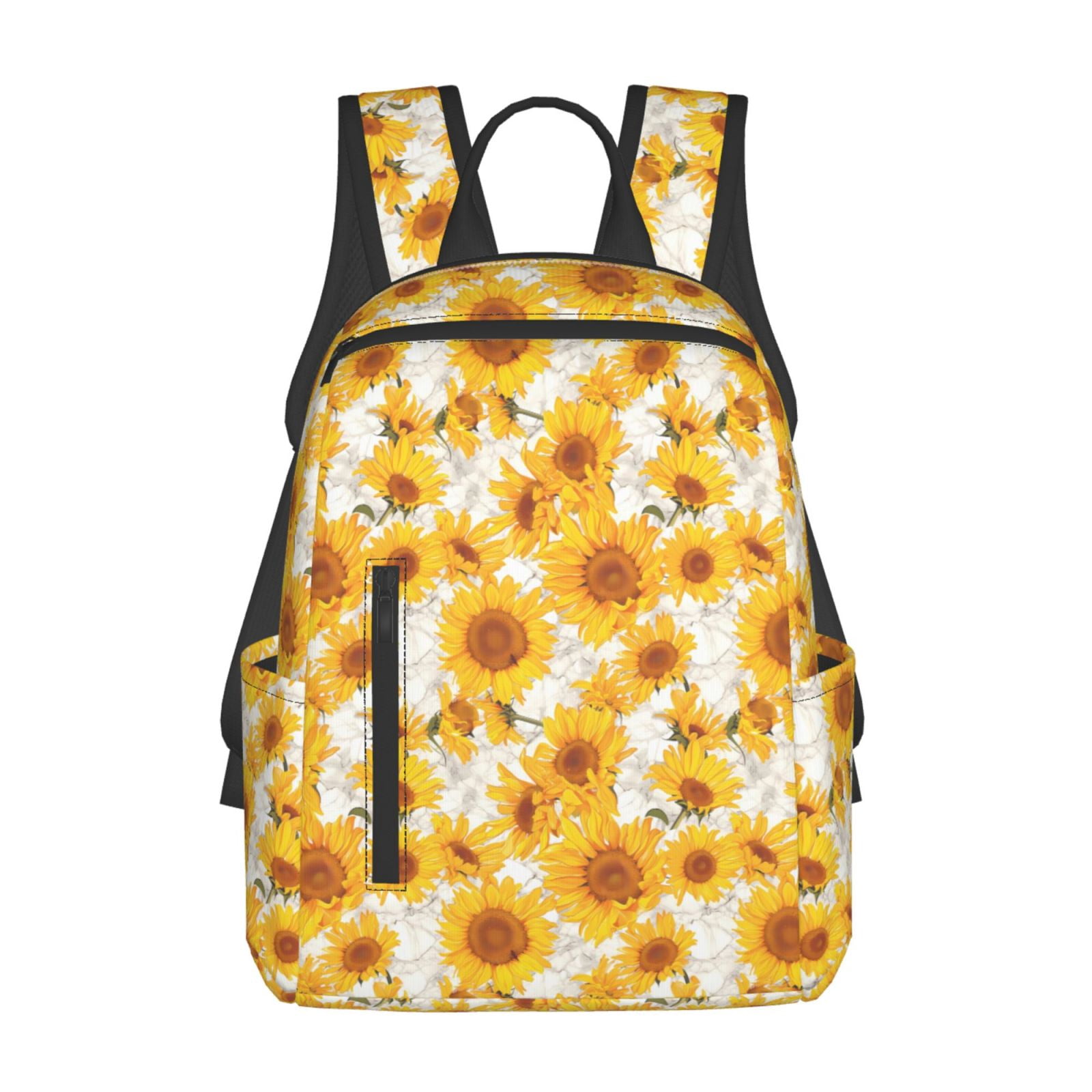 Xecao White Marble Pattern Sunflower print Backpack For women men ...