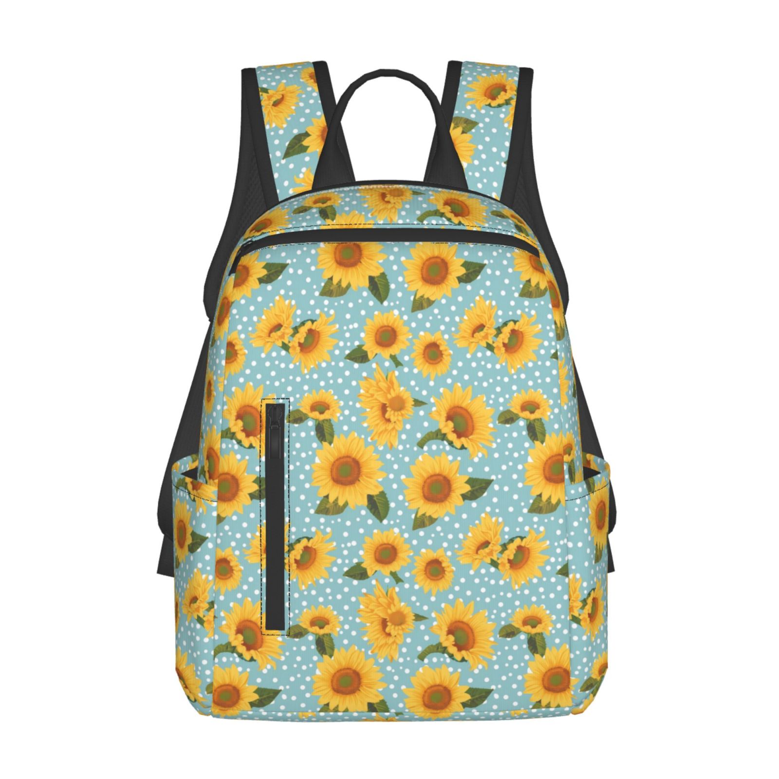 Xecao White Polka Dot Sunflower print Backpack For women men Aesthetic ...