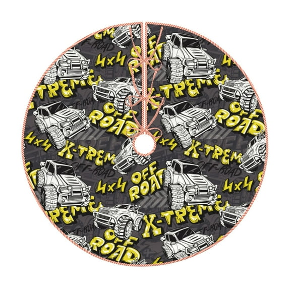 Xecao White Retro Off-Road Vehicle Pattern Christmas Tree Skirt Holiday ...