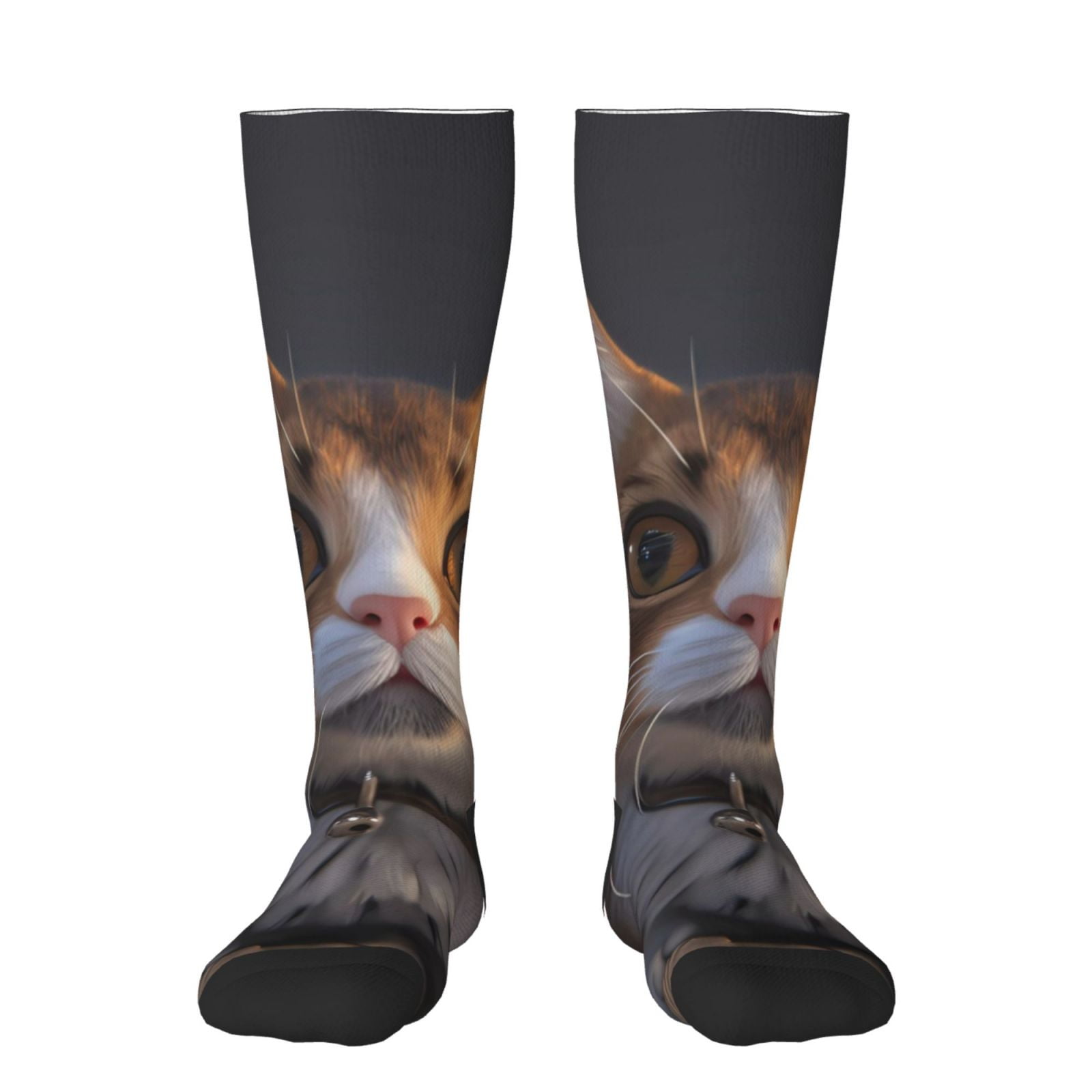 Xecao Wide Eyed Cartoon Cats Print Compression Socks for Both Men And ...