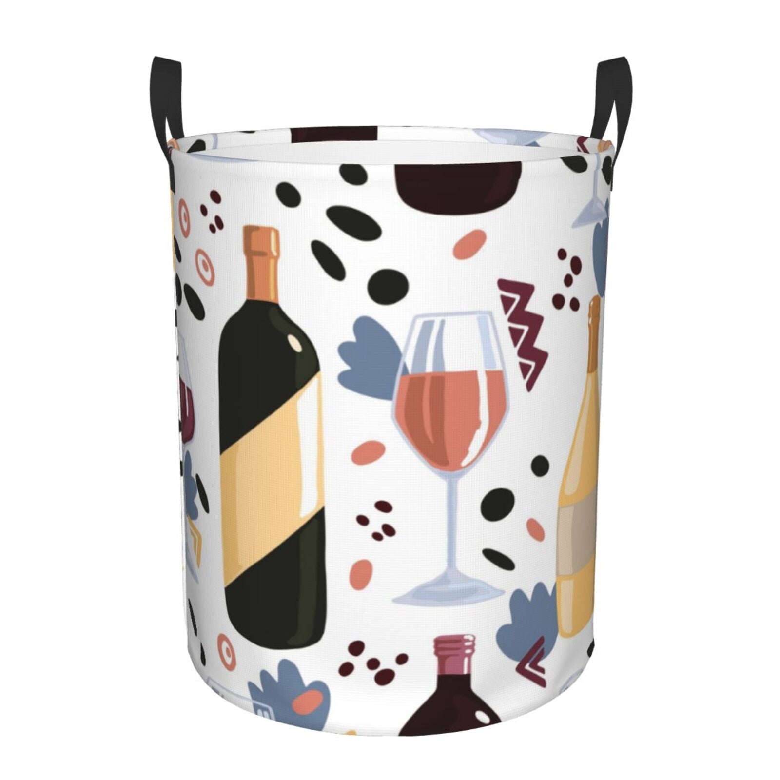Xecao Wine Bottles Glasses Print Laundry Hamper Basket,designed for ...