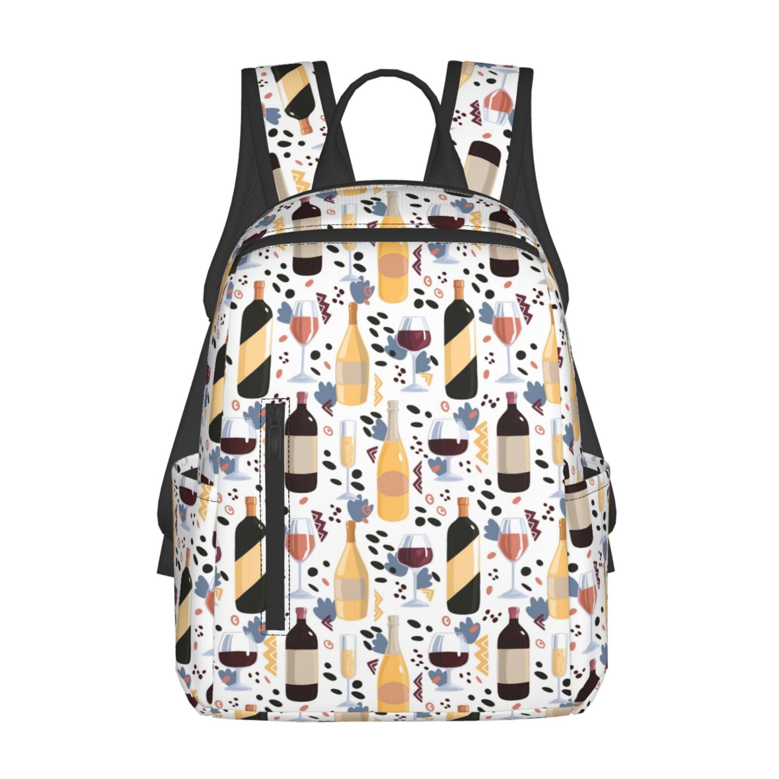 Xecao Wine Bottles Glasses print Backpack For women men Aesthetic ...
