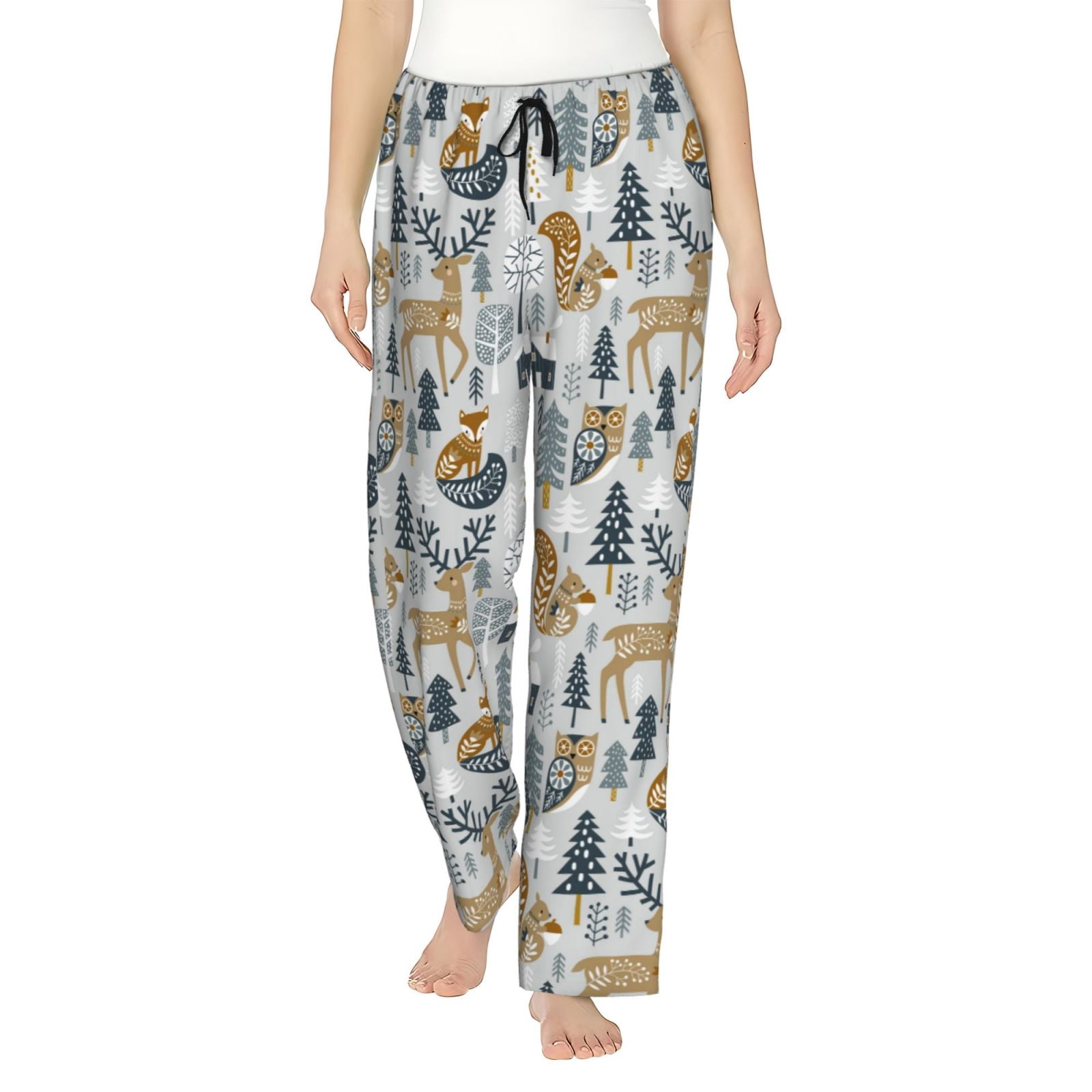 Xecao Winter Forest Animals Print Women's Straight Lounge Pajama Pants ...