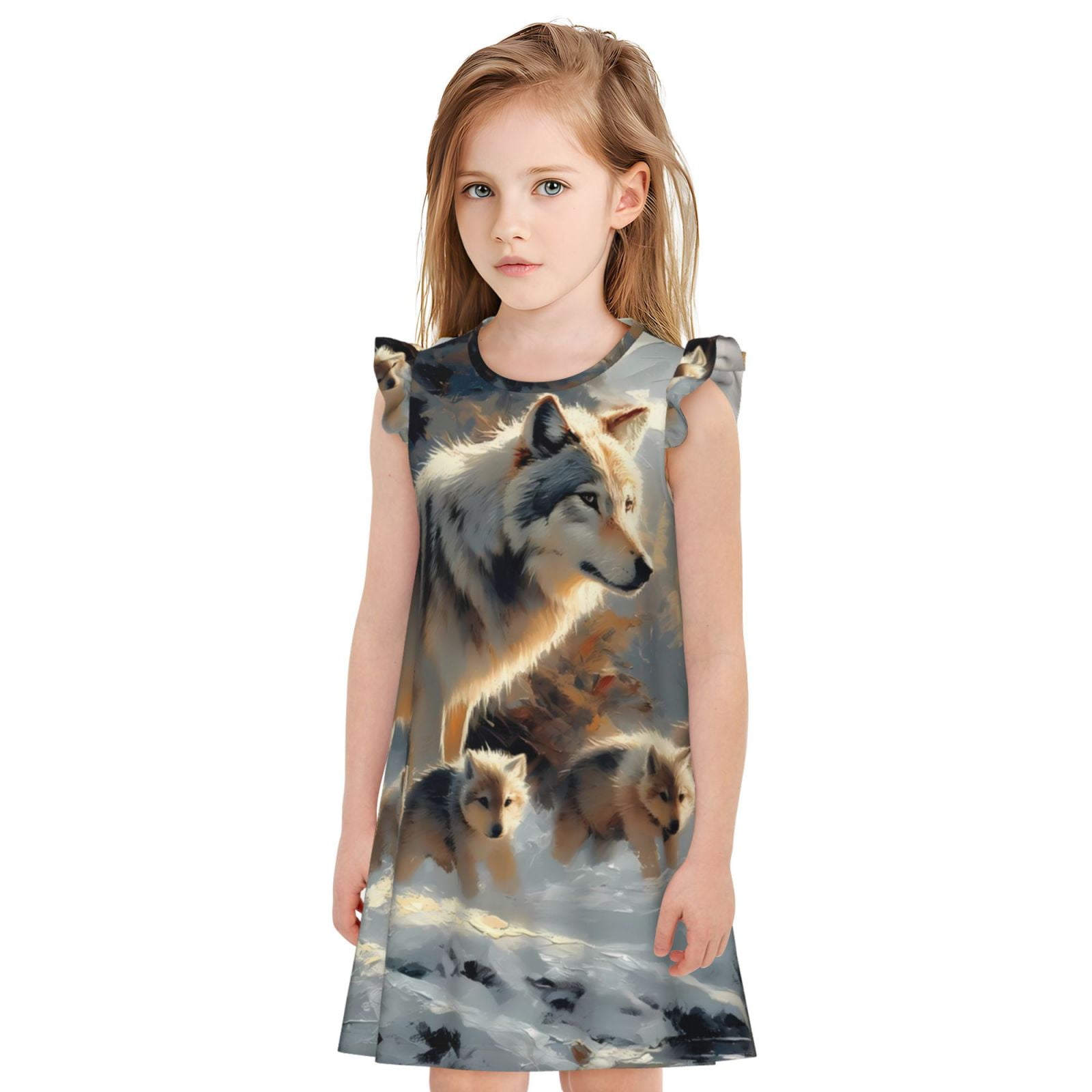Xecao Wolf Family Winter Wonderland Print Pajama Dresses for Girls ...