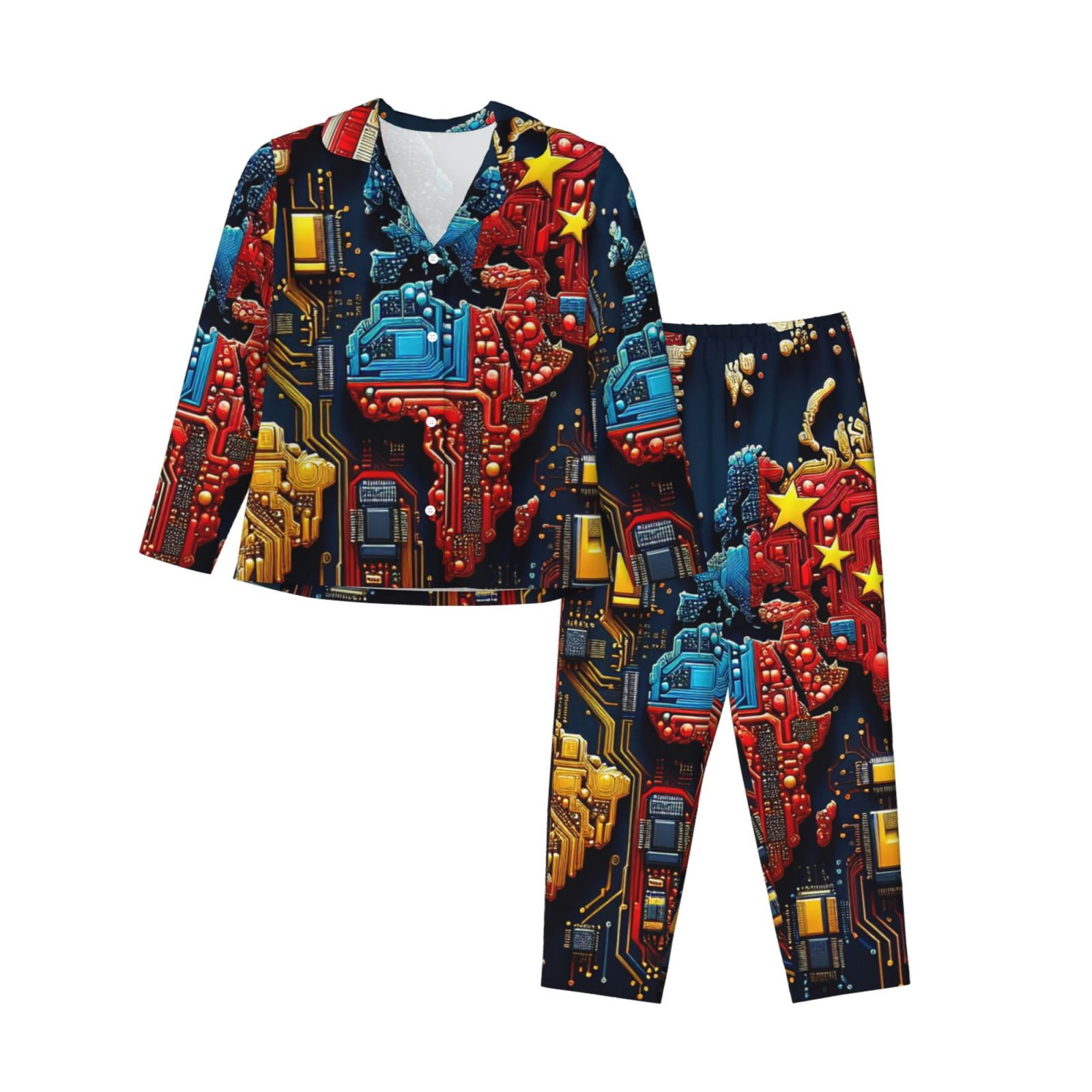 Xecao World Map Of Digital Circuits Print Women Pajamas Set Soft ...