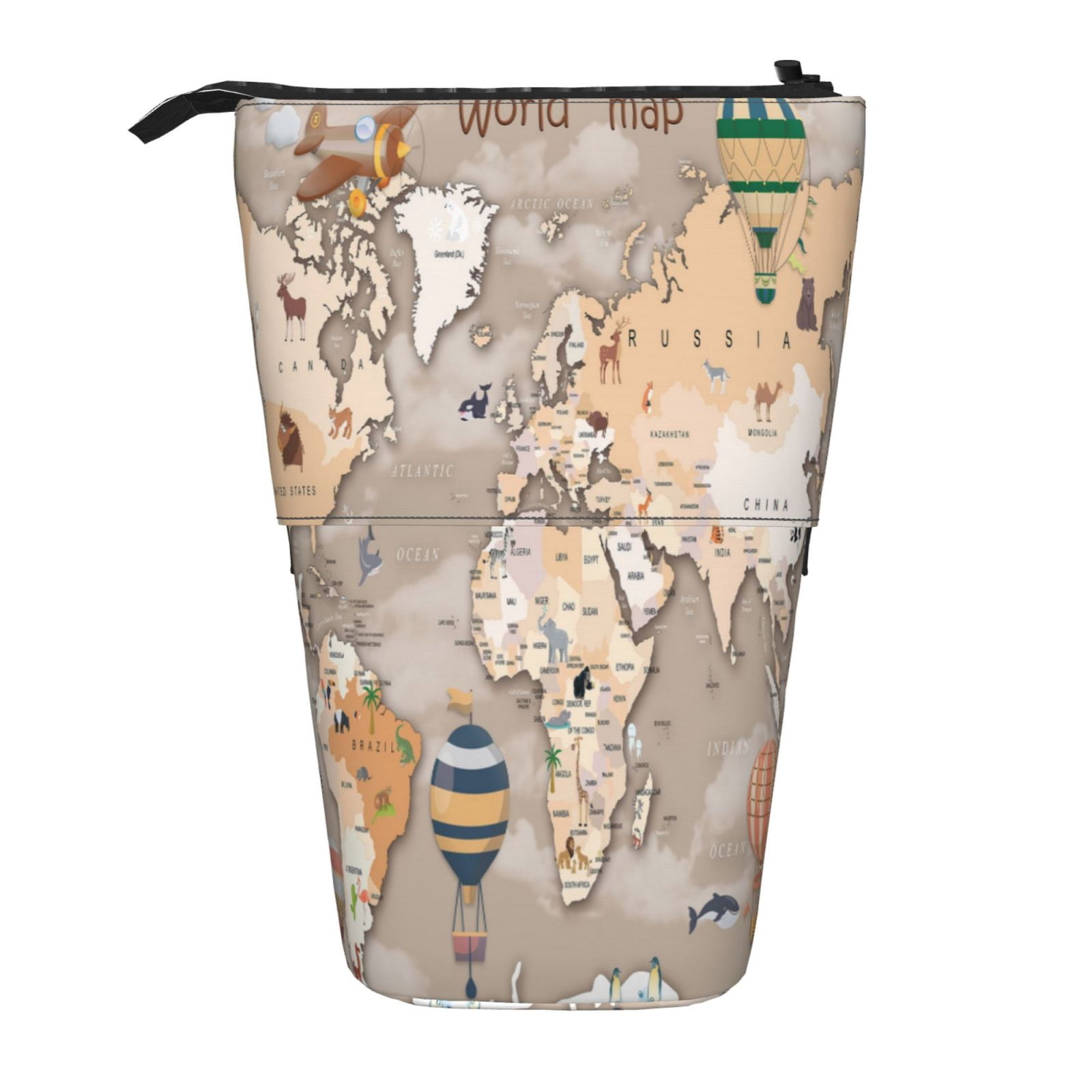 Xecao World Map With Animals Print Telescopic Pencil Bag Pen Holder Pop ...
