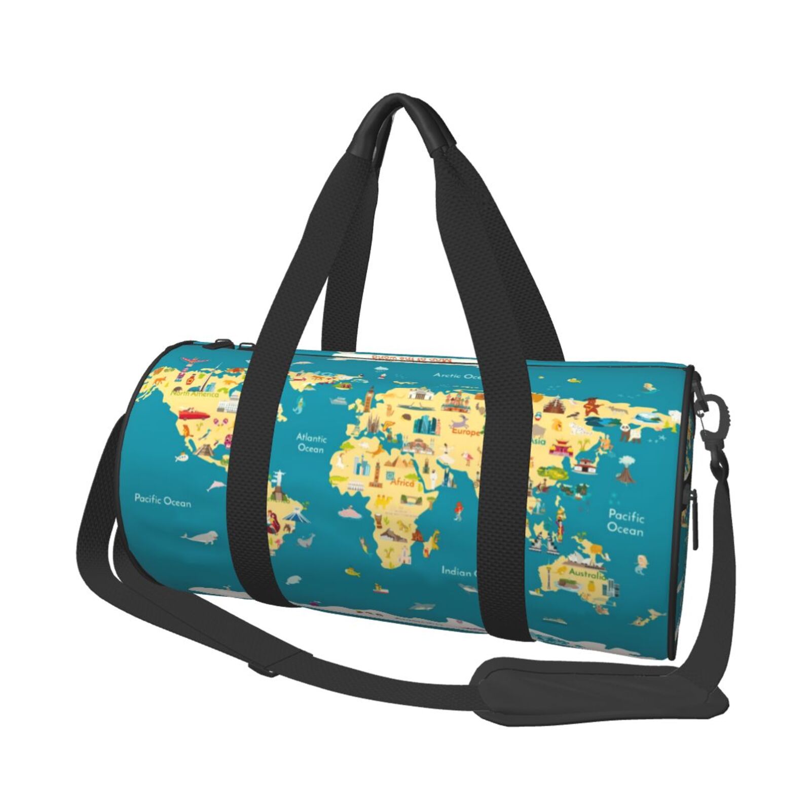 Xecao World Map With Landmarks Print Travel Duffle Bag, Bag Carry On ...