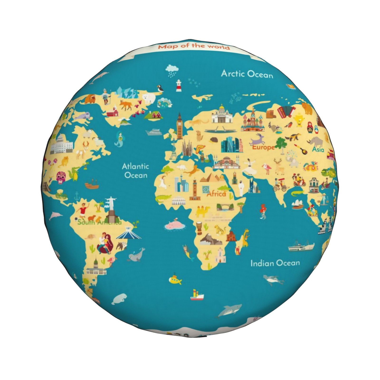 Xecao World Map With Landmarks for Tire Covers: Waterproof, dust-proof ...