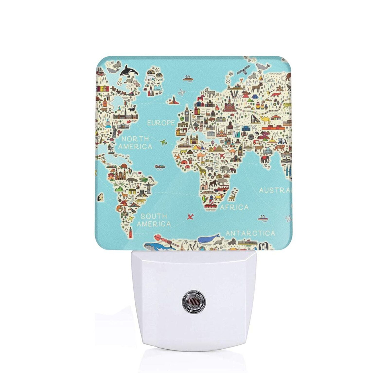 Xecao World Travel Line Icons Map for Night Light - a Wall-mounted LED ...