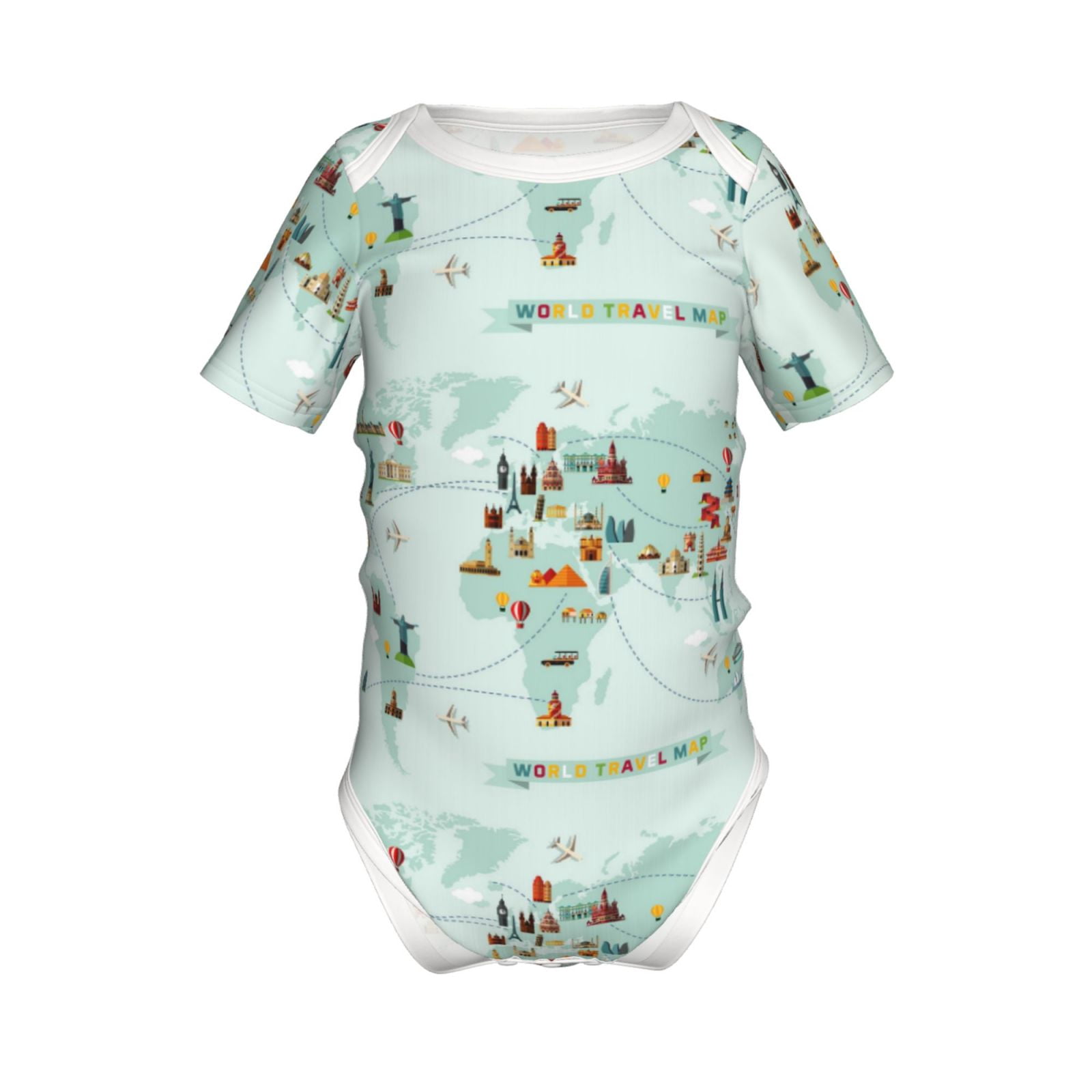 Xecao World Travel Map Pattern Baby Climbing Bodysuit Short Sleeve ...