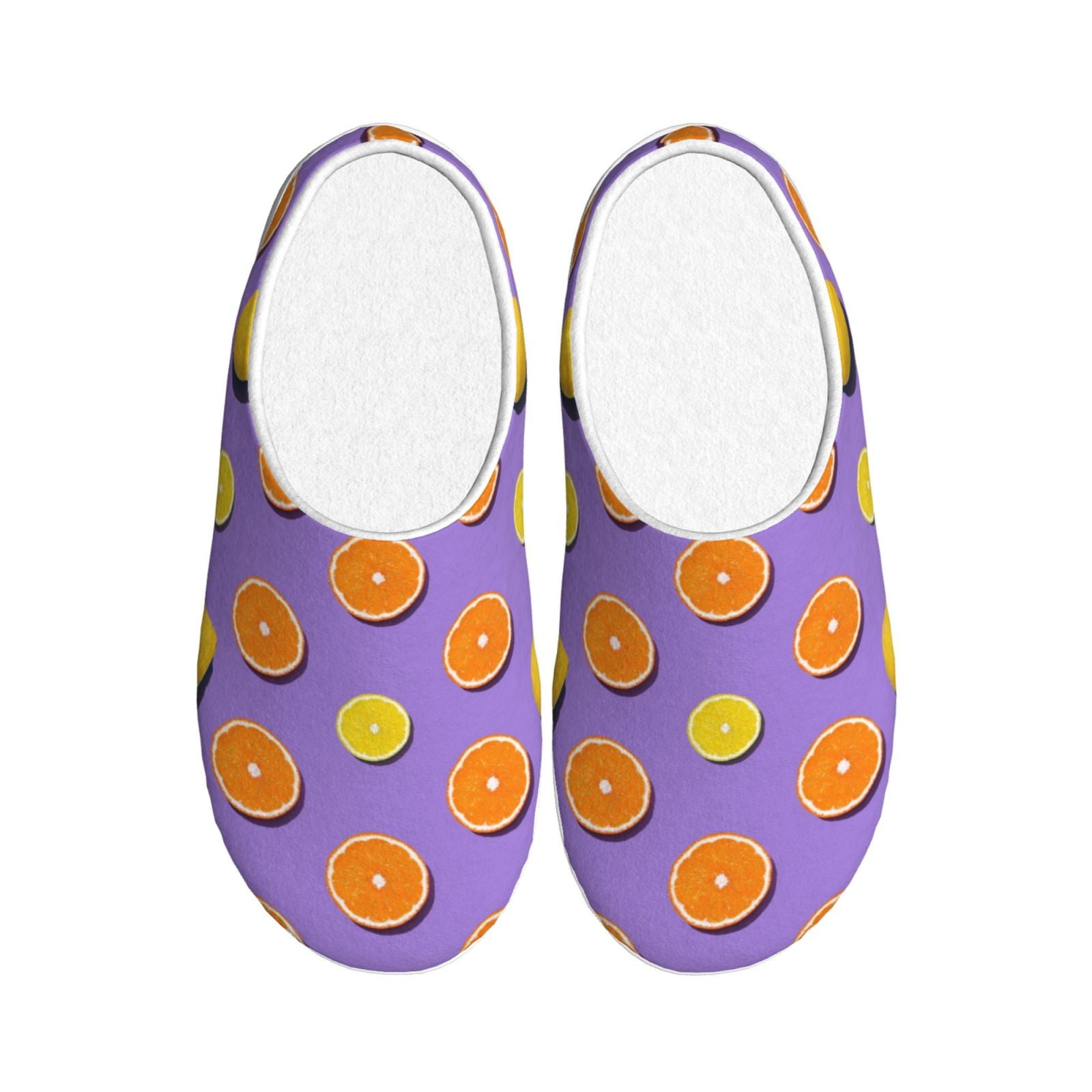 Xecao Yellow Lemon And Orange Print Cotton Slippers Fuzzy Warm Cozy ...