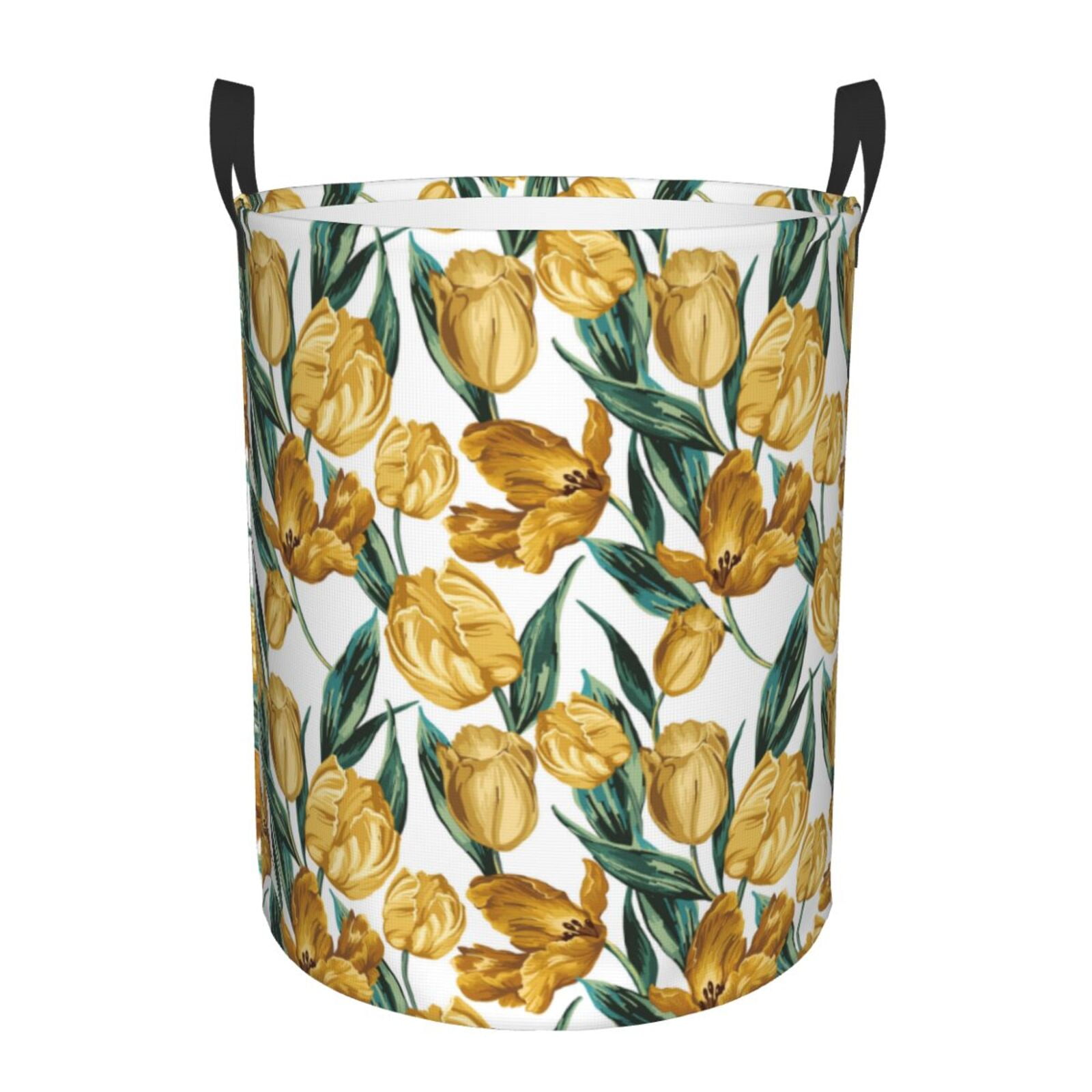 Xecao Yellow Tulips Print Laundry Hamper Basket,designed for Blanket ...