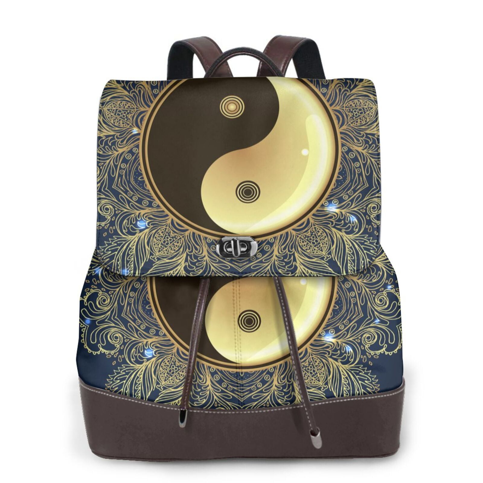 Xecao Yin And Yang Mandala Print Large Backpack Soft Leather for Women ...