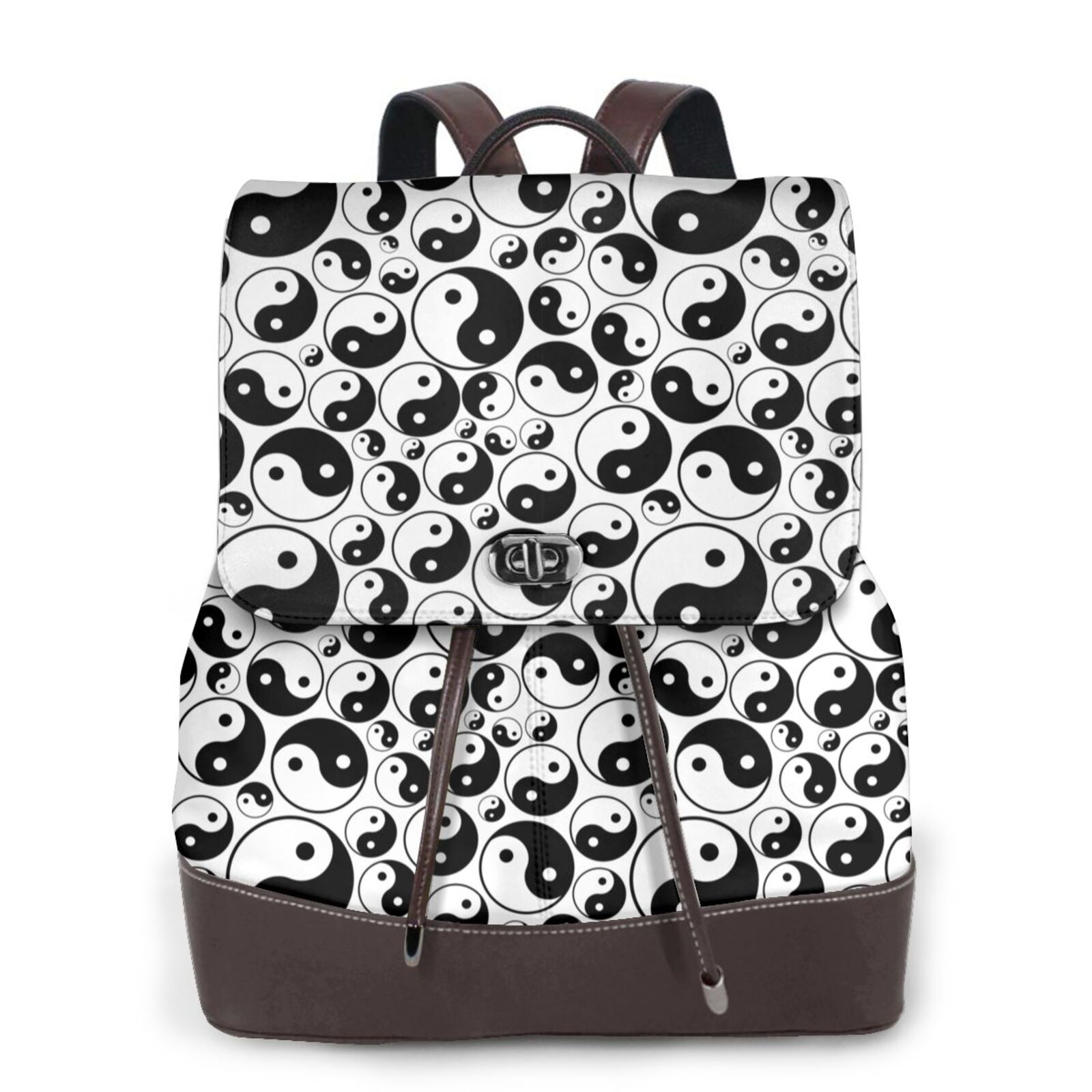 Xecao Yin And Yang Print Large Backpack Soft Leather for Women Travel ...