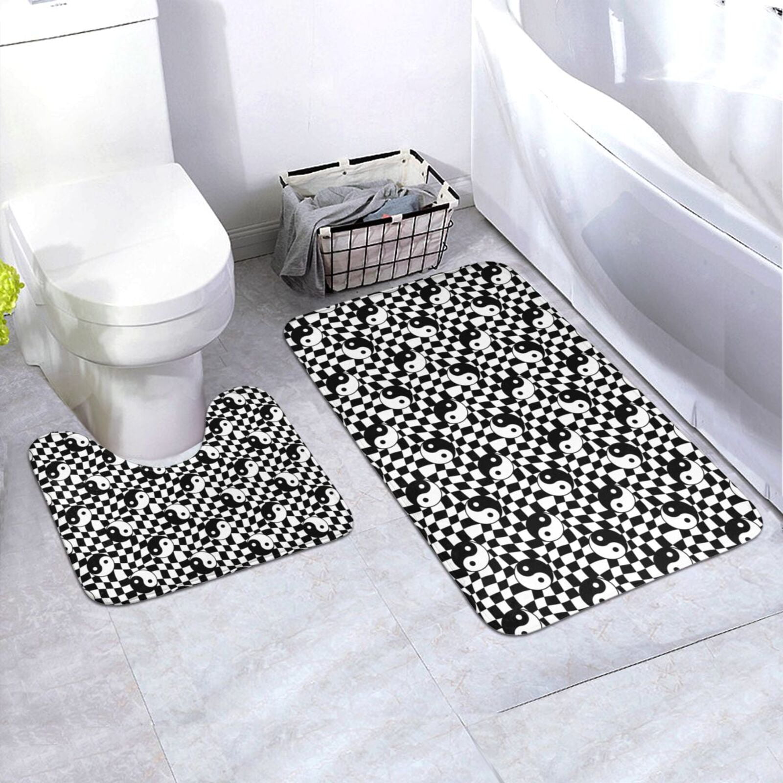 Xecao Ying Yang Checkered 2-Piece Vintage Seamless Anti-Skid Mat Set ...