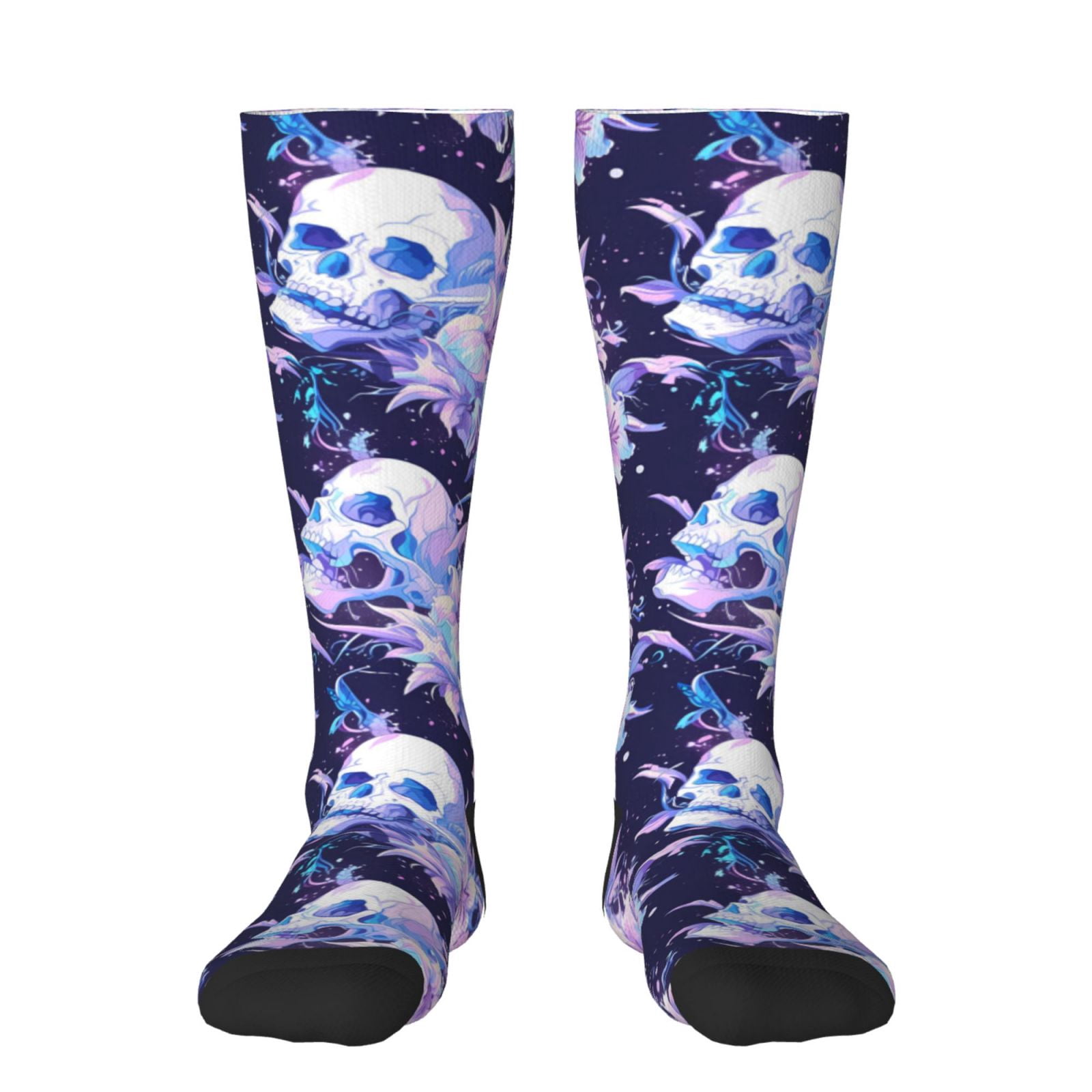 Xecao blue starry sky Skull flower print thigh-high socks, crafted for ...