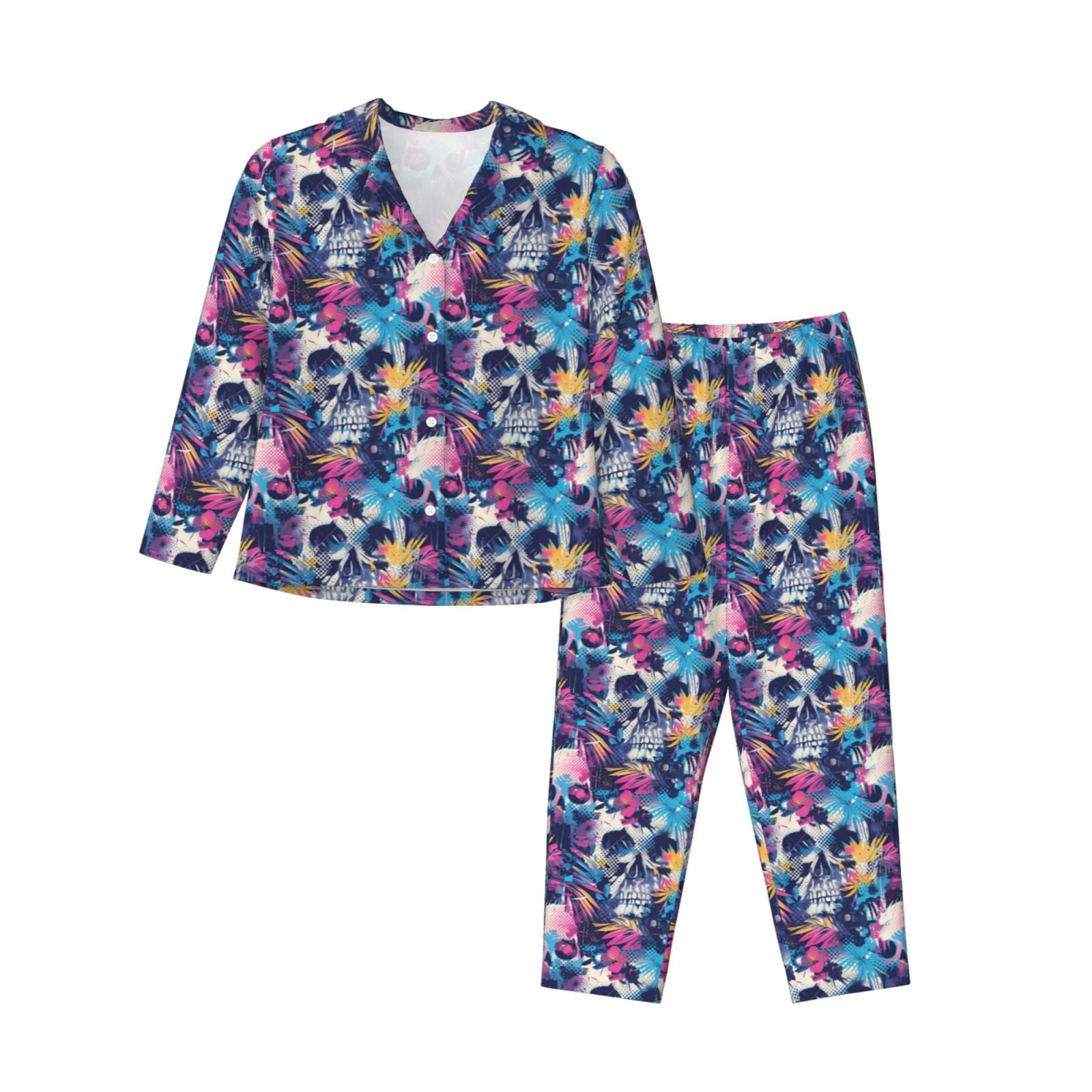 Xecao cool Skull colorful Print Women Pajamas Set Soft Sleepwear Pjs ...
