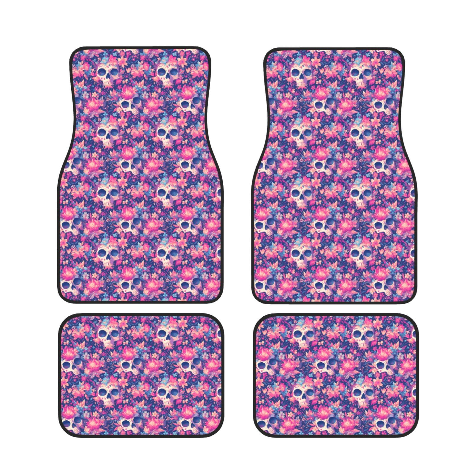 Xecao cool Skull flower colorful Print Car Foot Mat Set of 4 Pieces ...