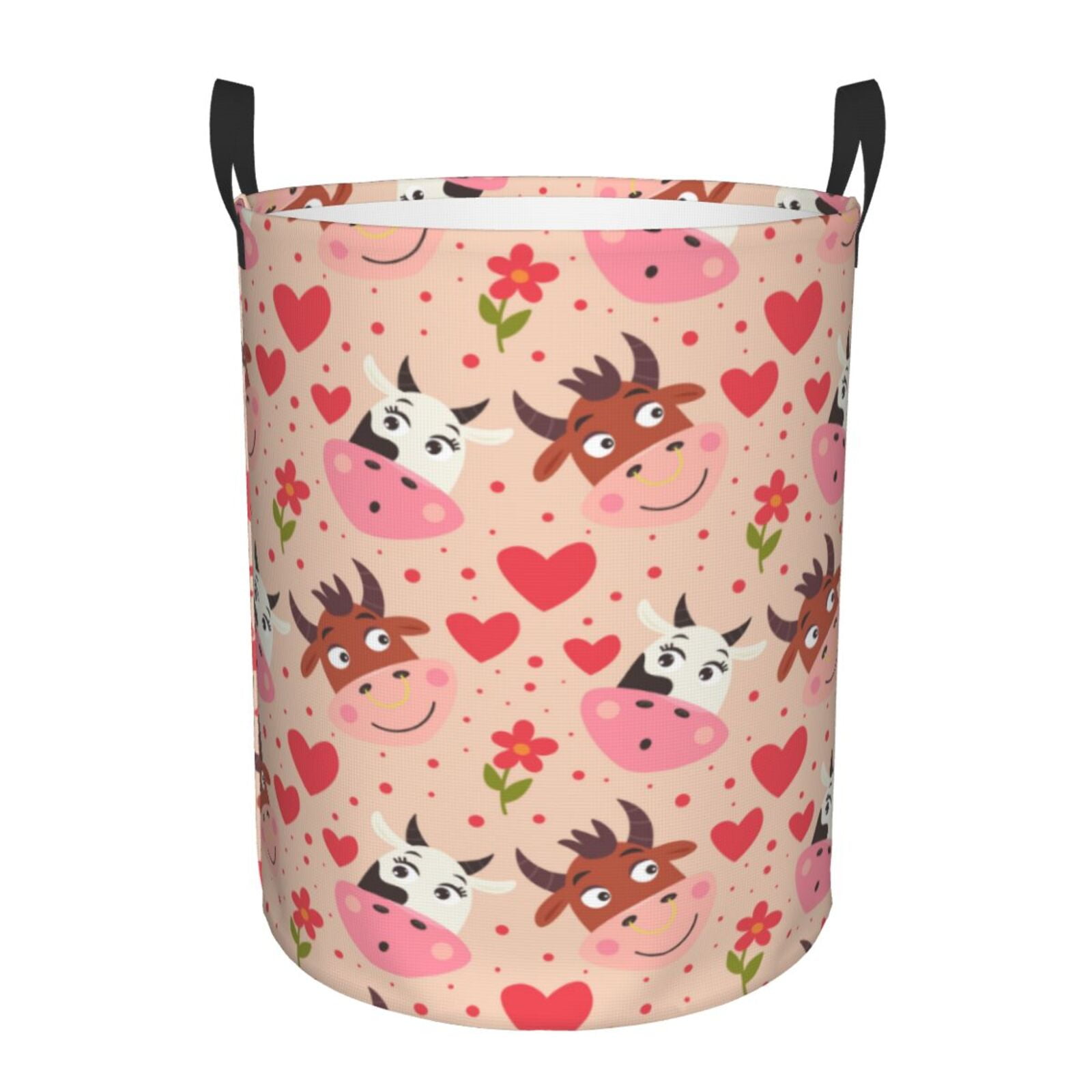 Xecao cow bull with flower and heart Print Laundry Hamper Basket ...