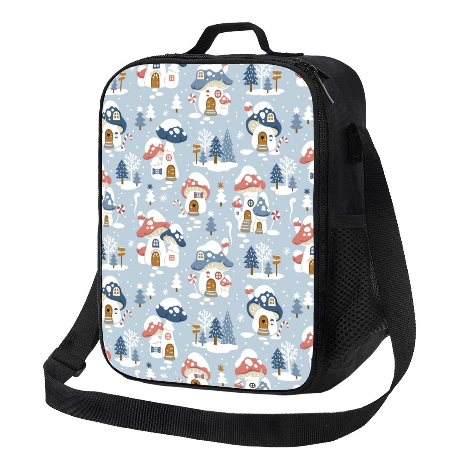 Xecao cute Mushroom Village Print Lunch Bag - Durable, Double-Insulated ...