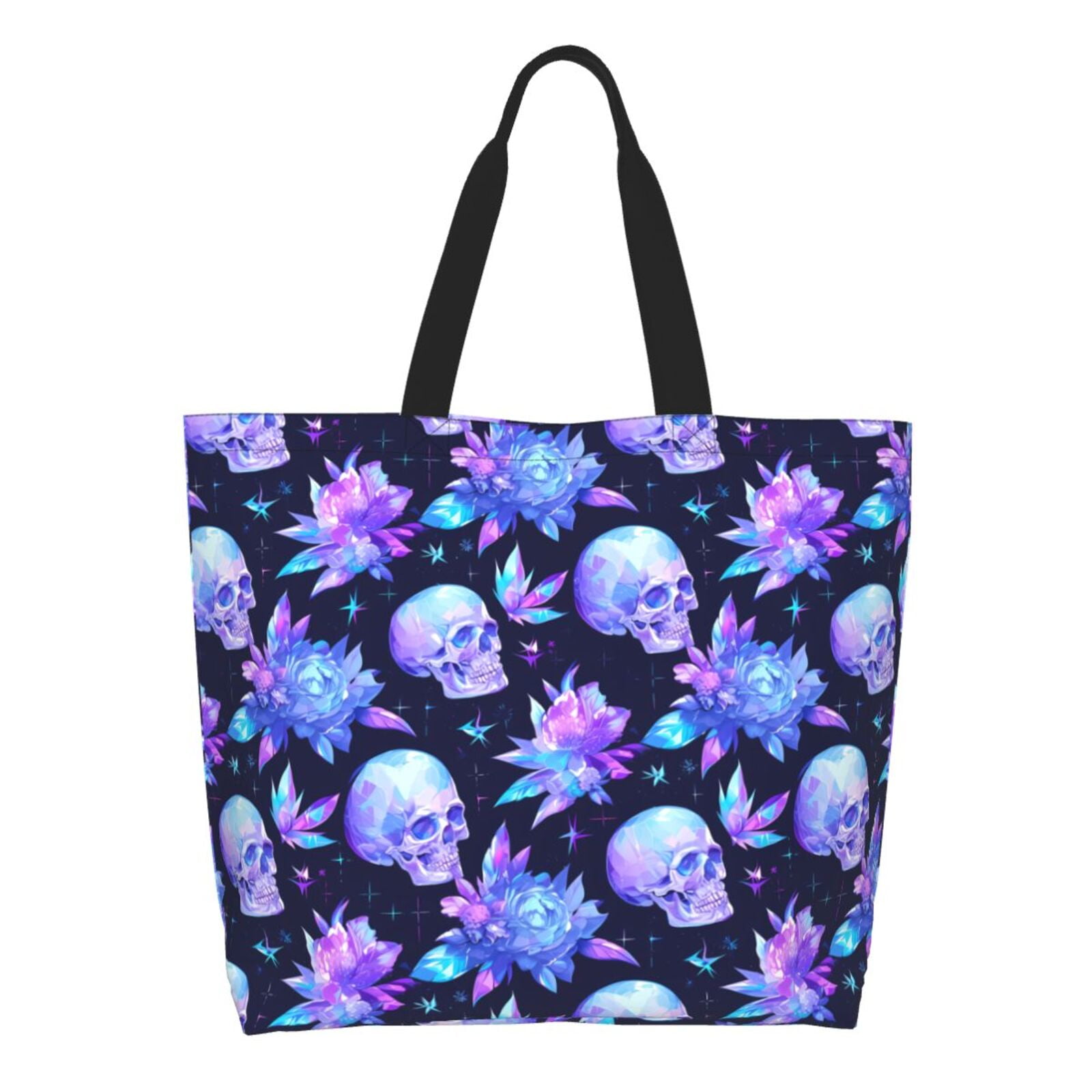 Xecao flower starry sky Skull for Tote Bag for Women, Tote Shoulder Bag with a littlw pocket and ...