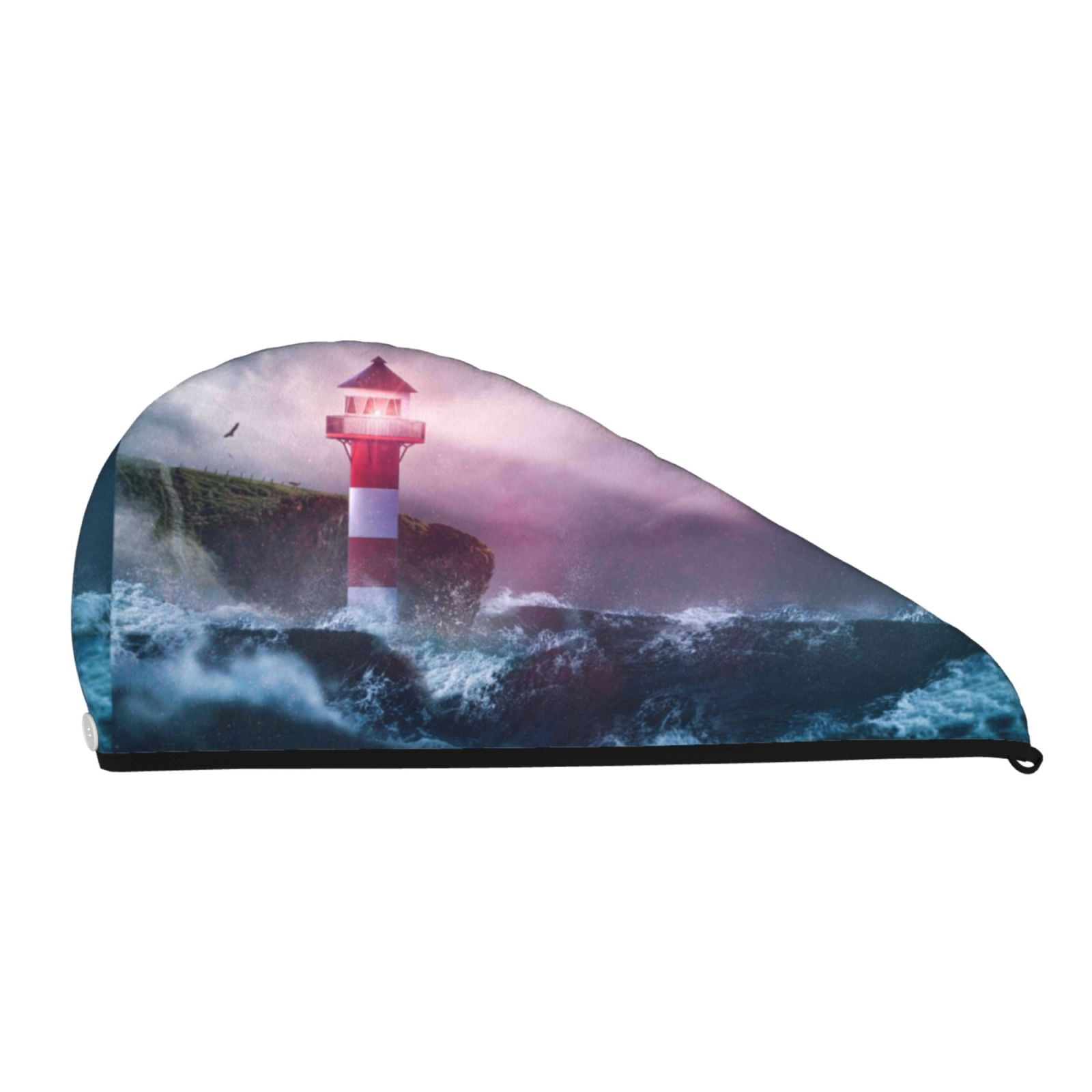 Xecao lighthouse Waves Torrential Rain Print Hair Towel, Hair Turbans ...