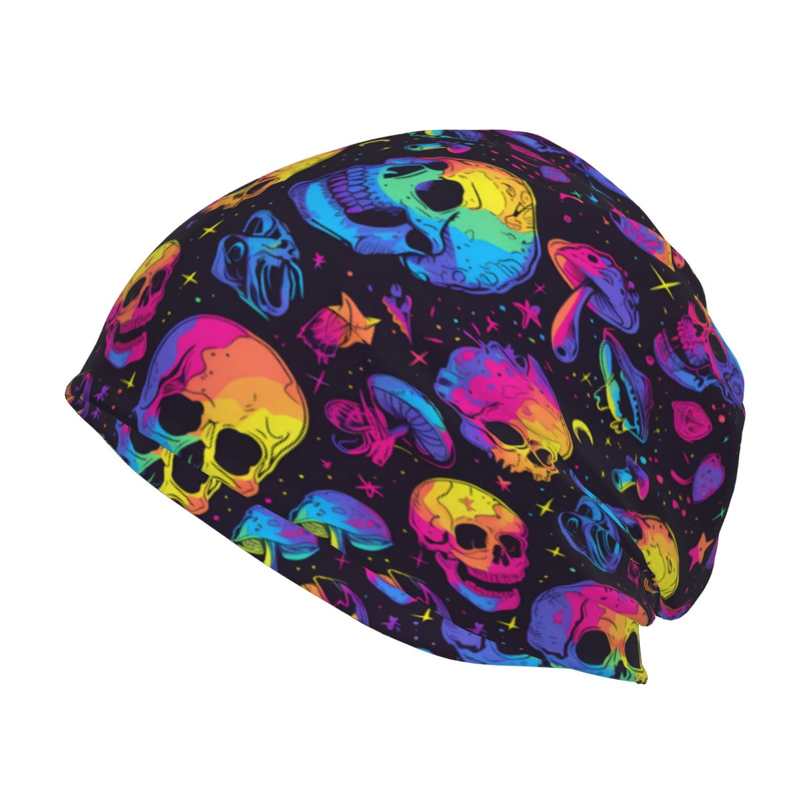 Xecao mushroom rainbow color Skull Print Knit Hat,Winter Beanie for Men ...
