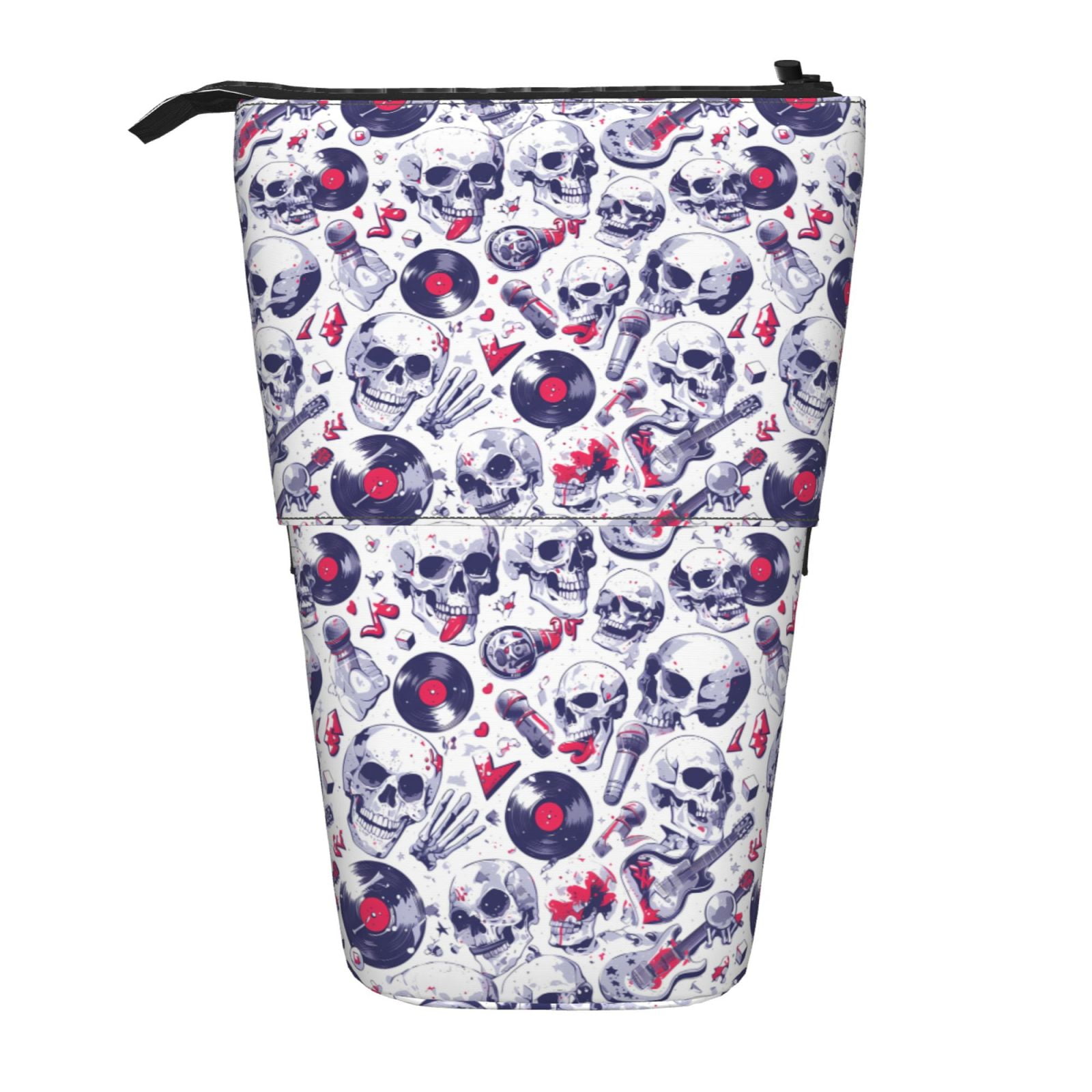Xecao music Skull record mike Print Telescopic Pencil Bag Pen Holder ...