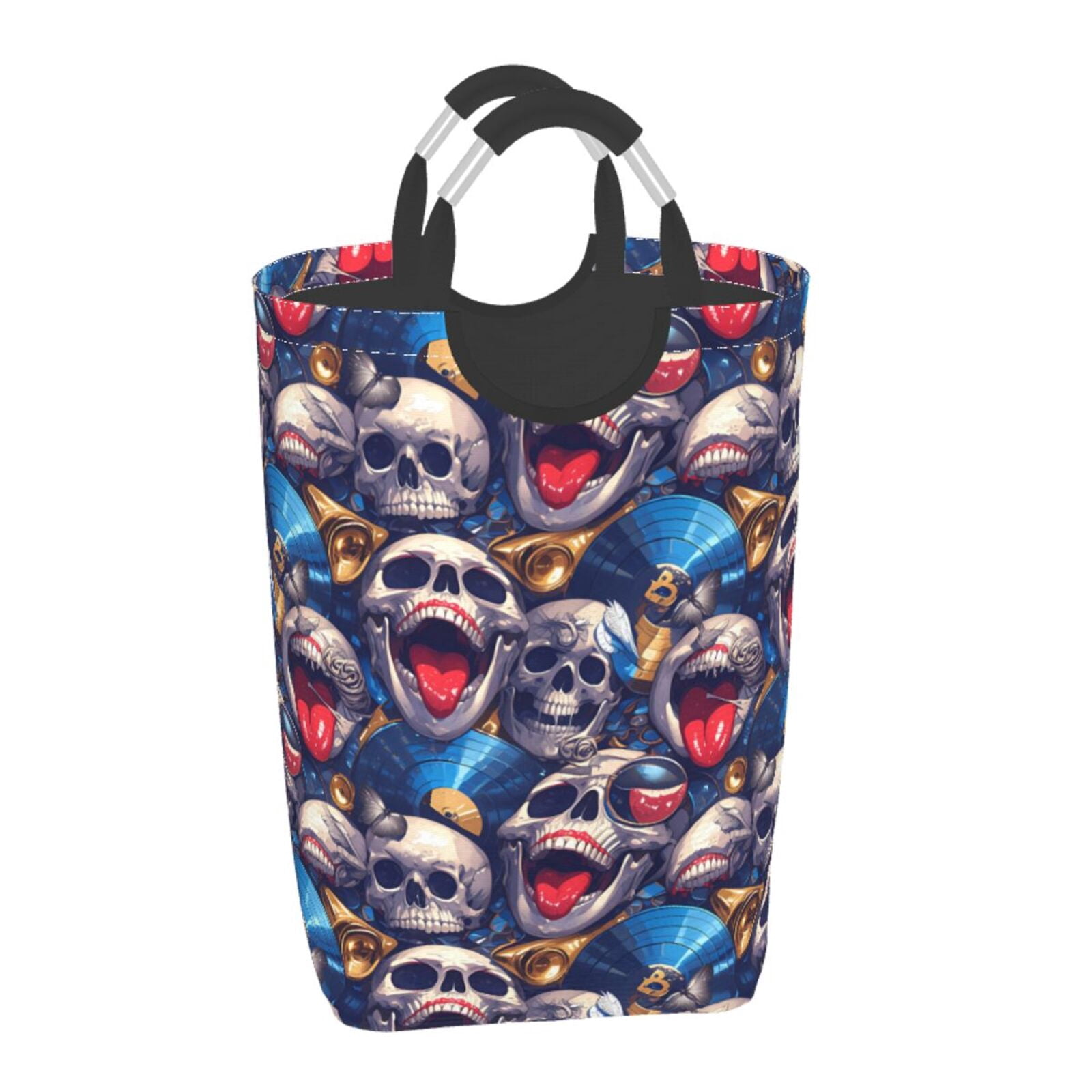 Xecao rock Skull blue record for Laundry Basket,Collapsible Large ...