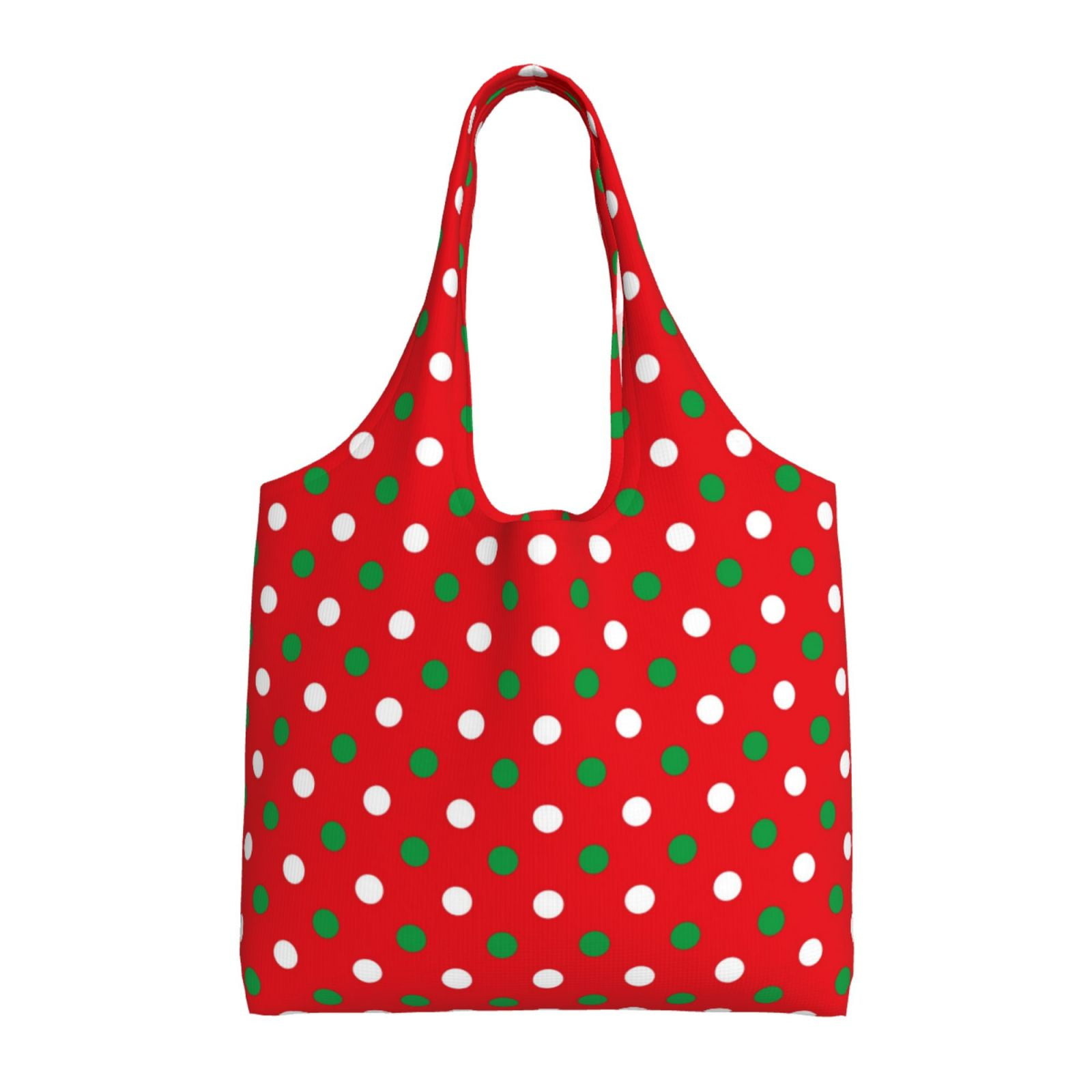 Xecao's White and Green Polka Dot Canvas Tote Bag is a versatile choice for women, serving as a ...
