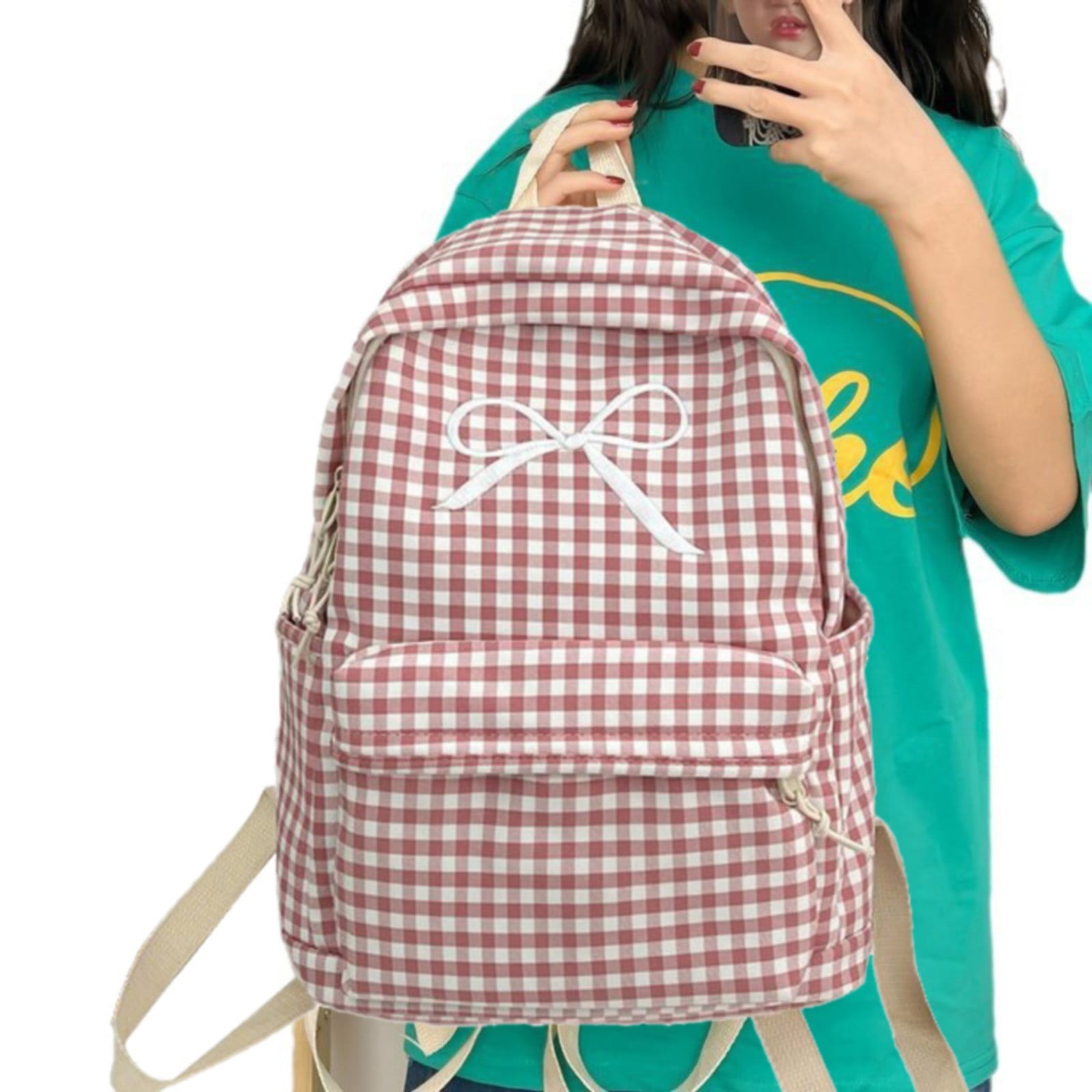 Xechzx Backpack, Bow Backpack, Large Capacity Checkered Backpack, Cute ...