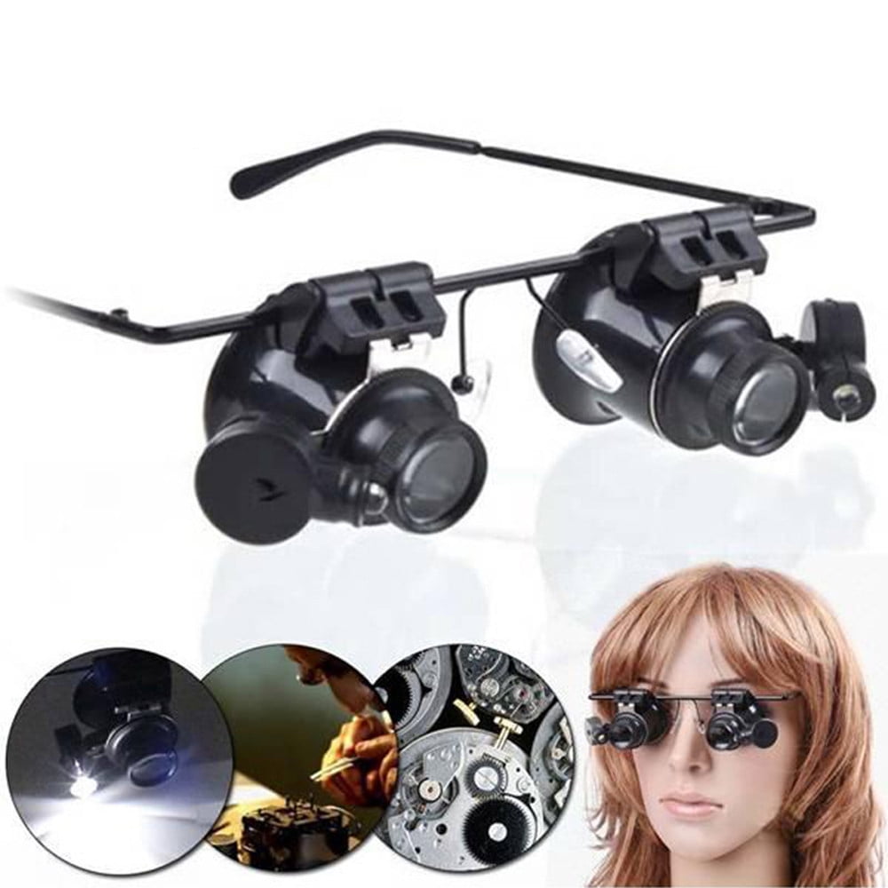 Xecvkr 20X Watch Magnifier Jewelers LED Light Eye Glasses with Pure ...