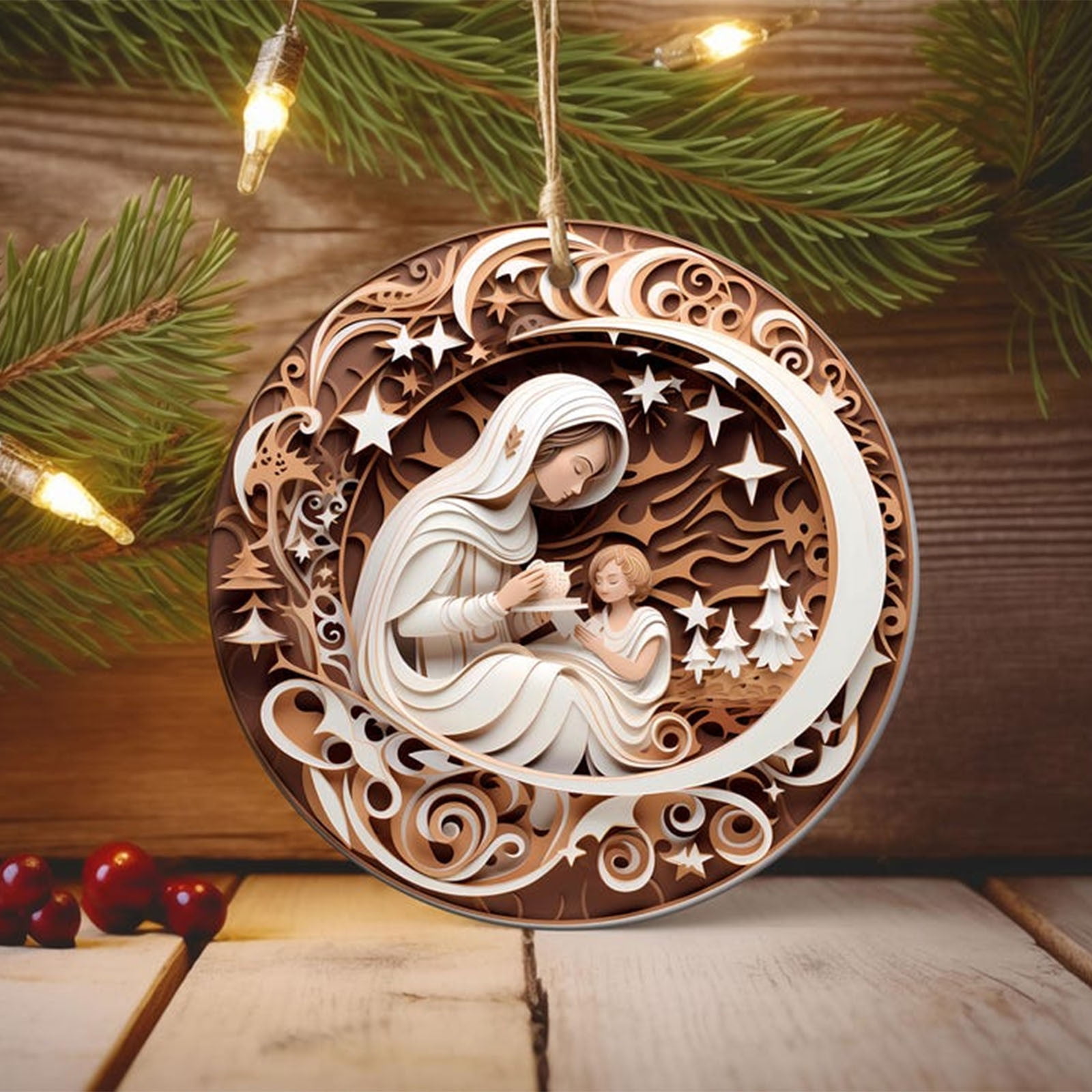 Xecvkr 3D Nativity Scene Catholic Christmas Ornament Acrylic Double ...