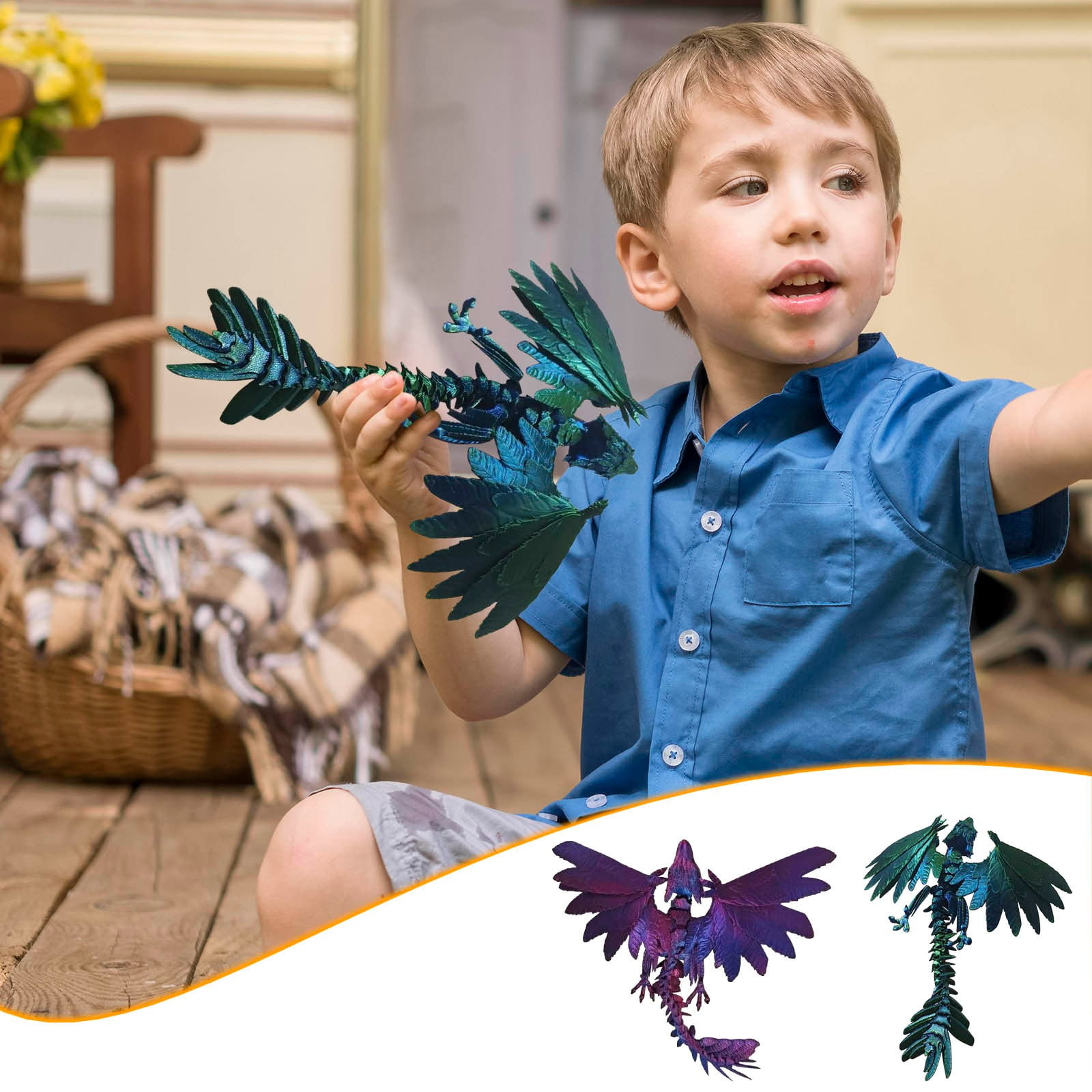 Xecvkr 3D Printed Full Articulated Crystal Dragon Toy with Adjustable ...