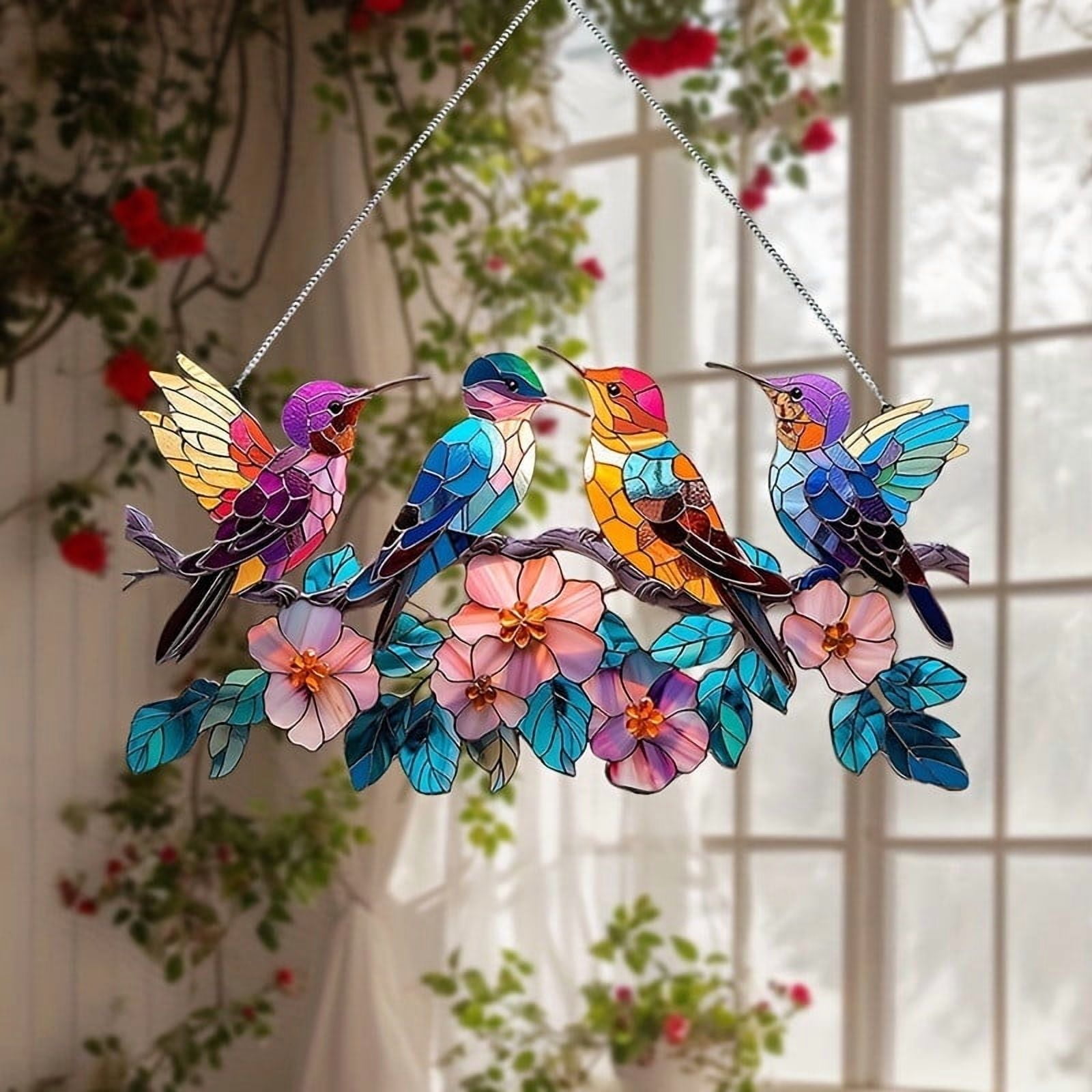 Xecvkr Acrylic 2D Birds Colorful Branches Hanging Pendant Wall ...